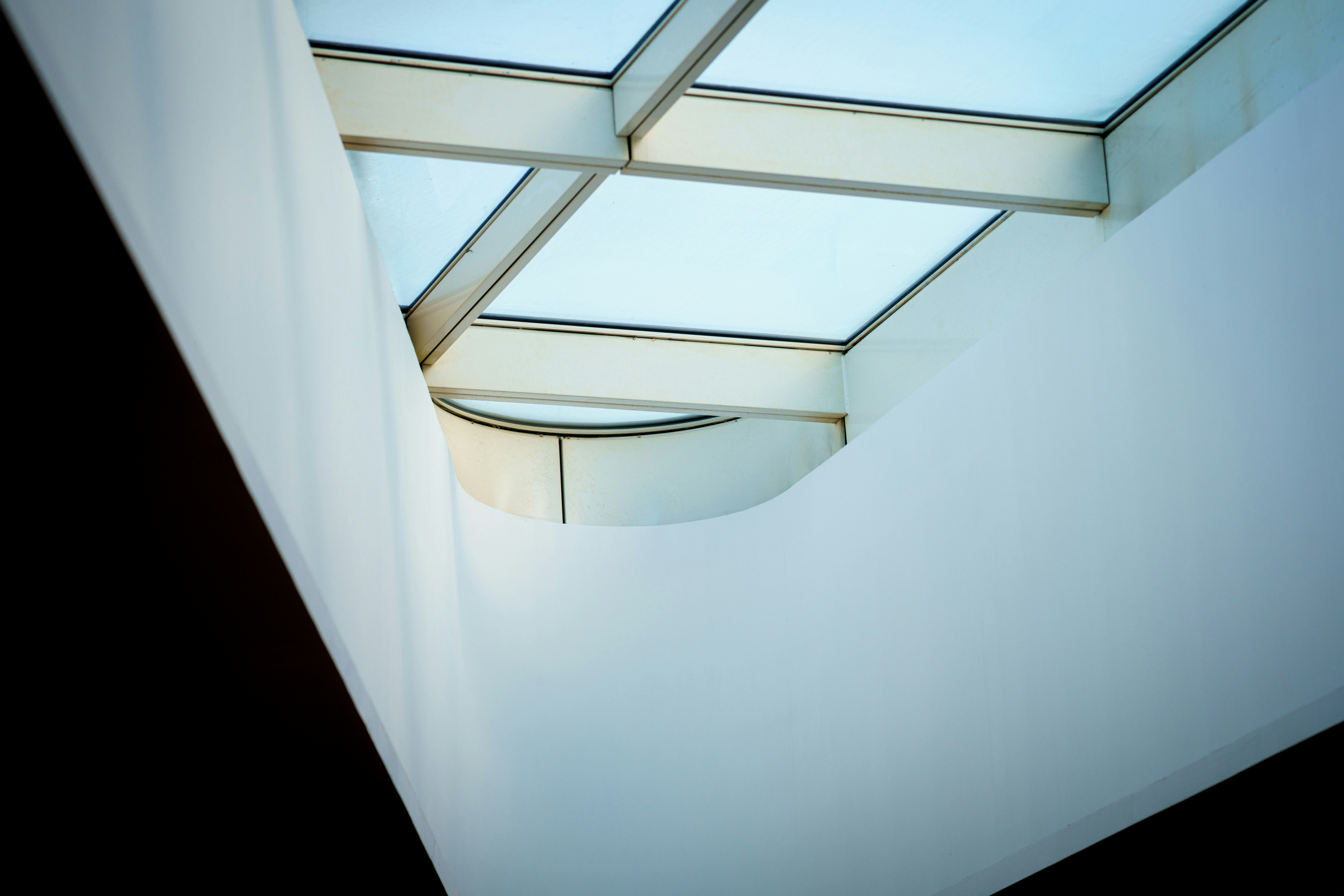 Curved White Atrium Under Glass Rooftop