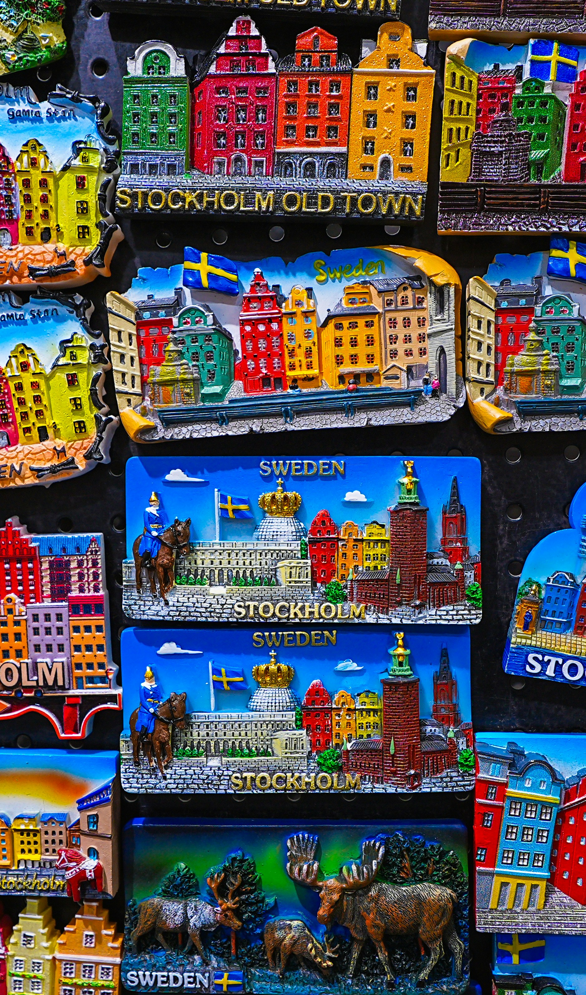 Colorful Stockholm Souvenirs: A Playful Street Stack of Miniature City Magnets