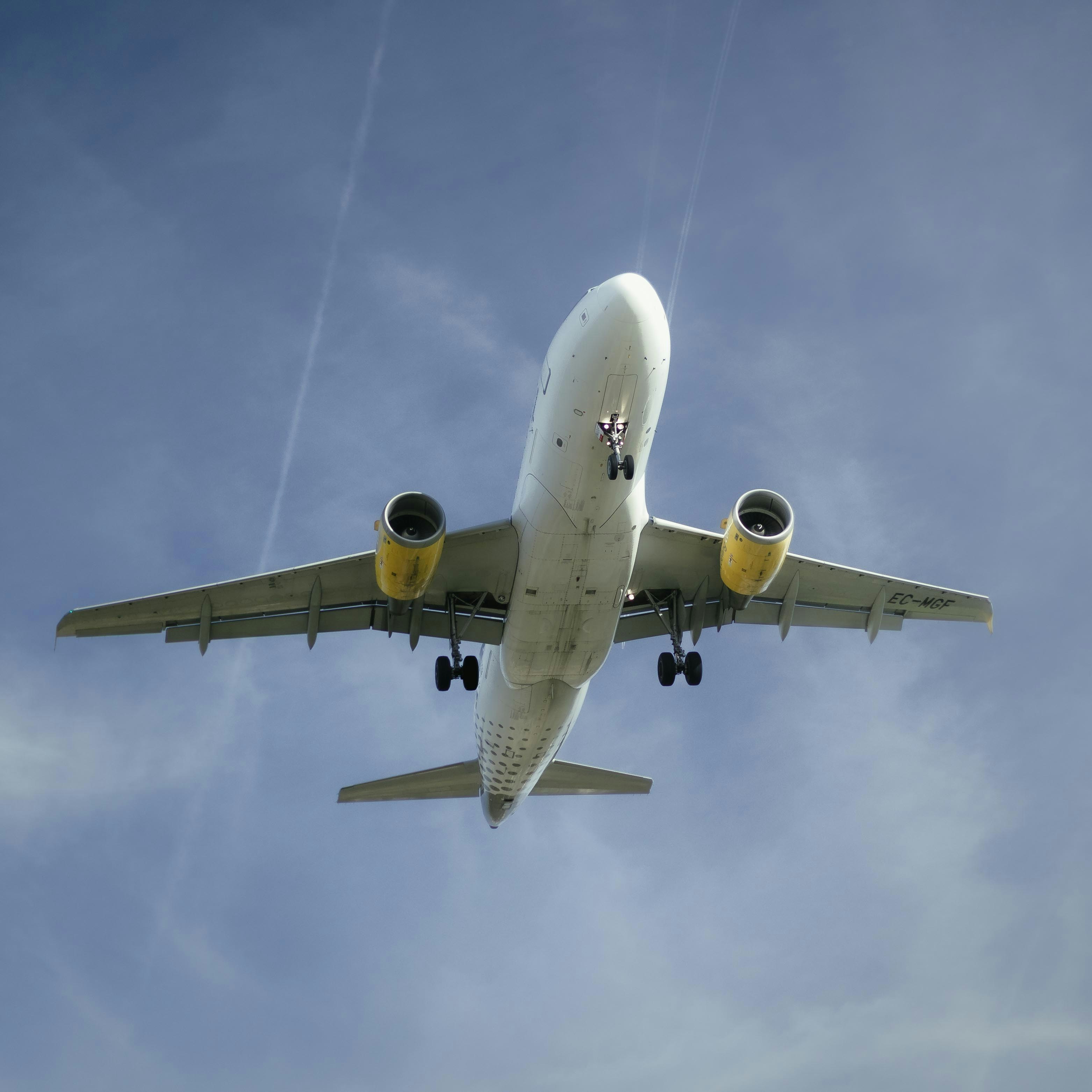 Underbelly Lift: A Jetliner Passing Swiftly Across a Clear Sky
