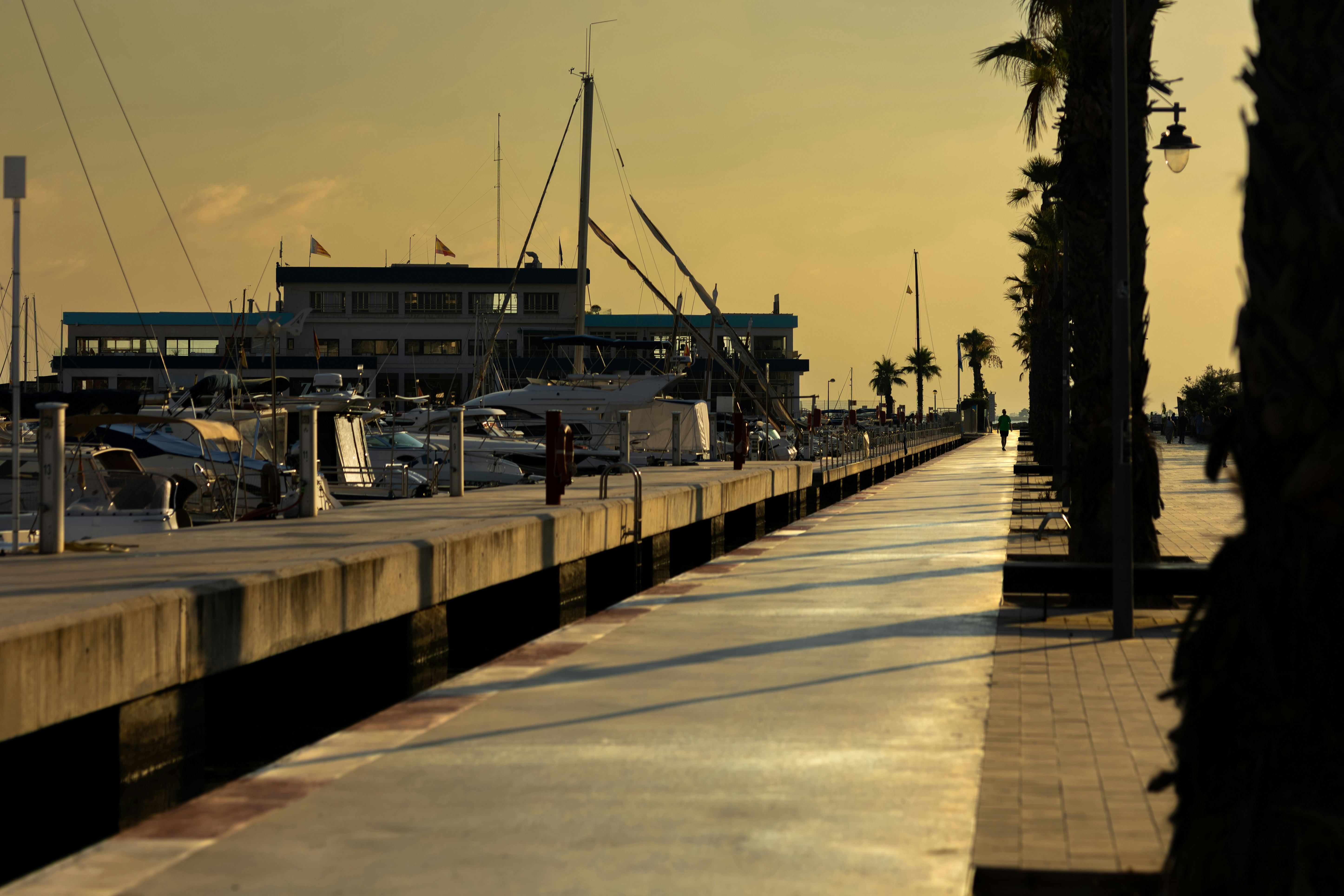 Sunlit Promenade by the Marina at Dusk