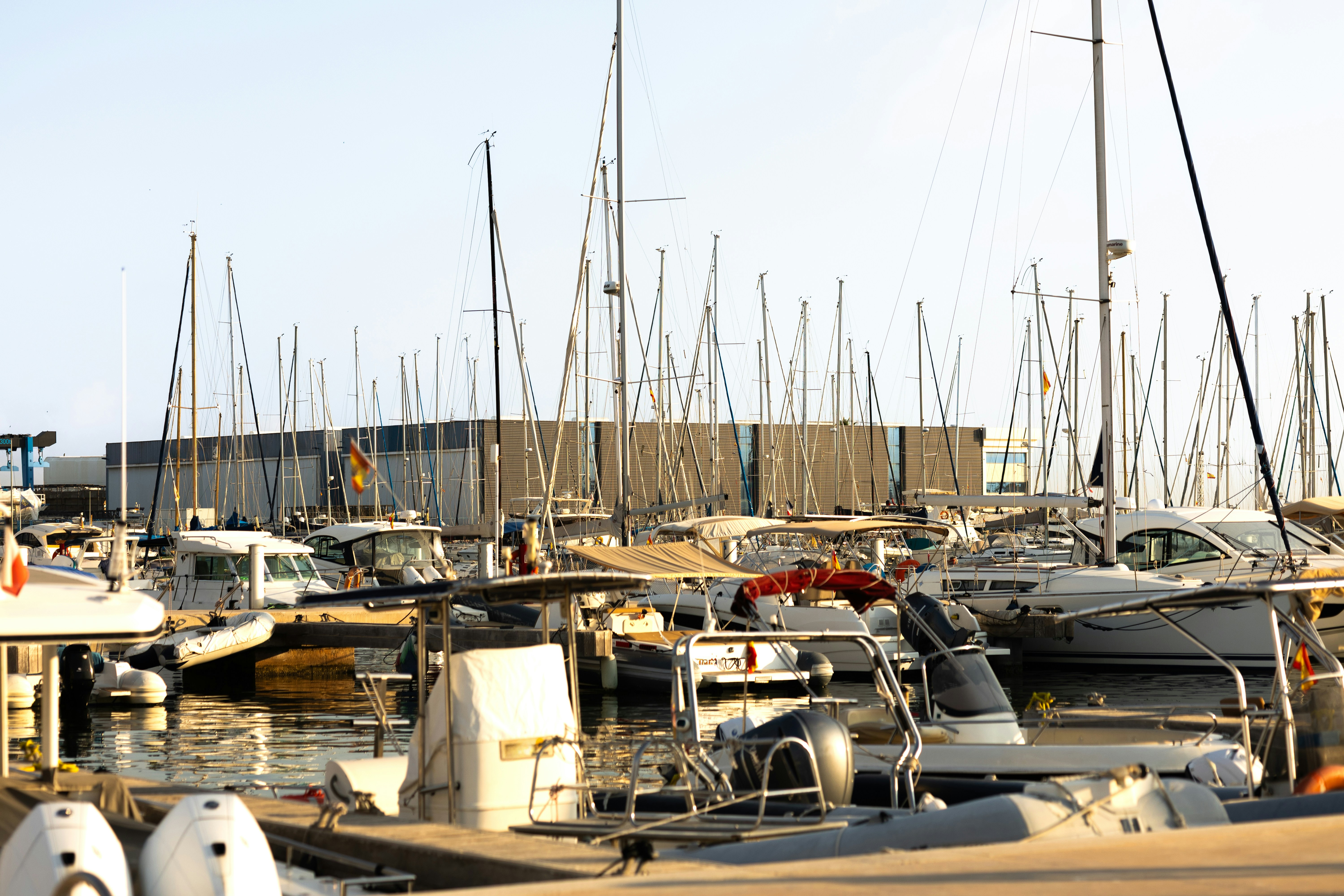 Marina Mosaic: Boats Resting at Golden Hour