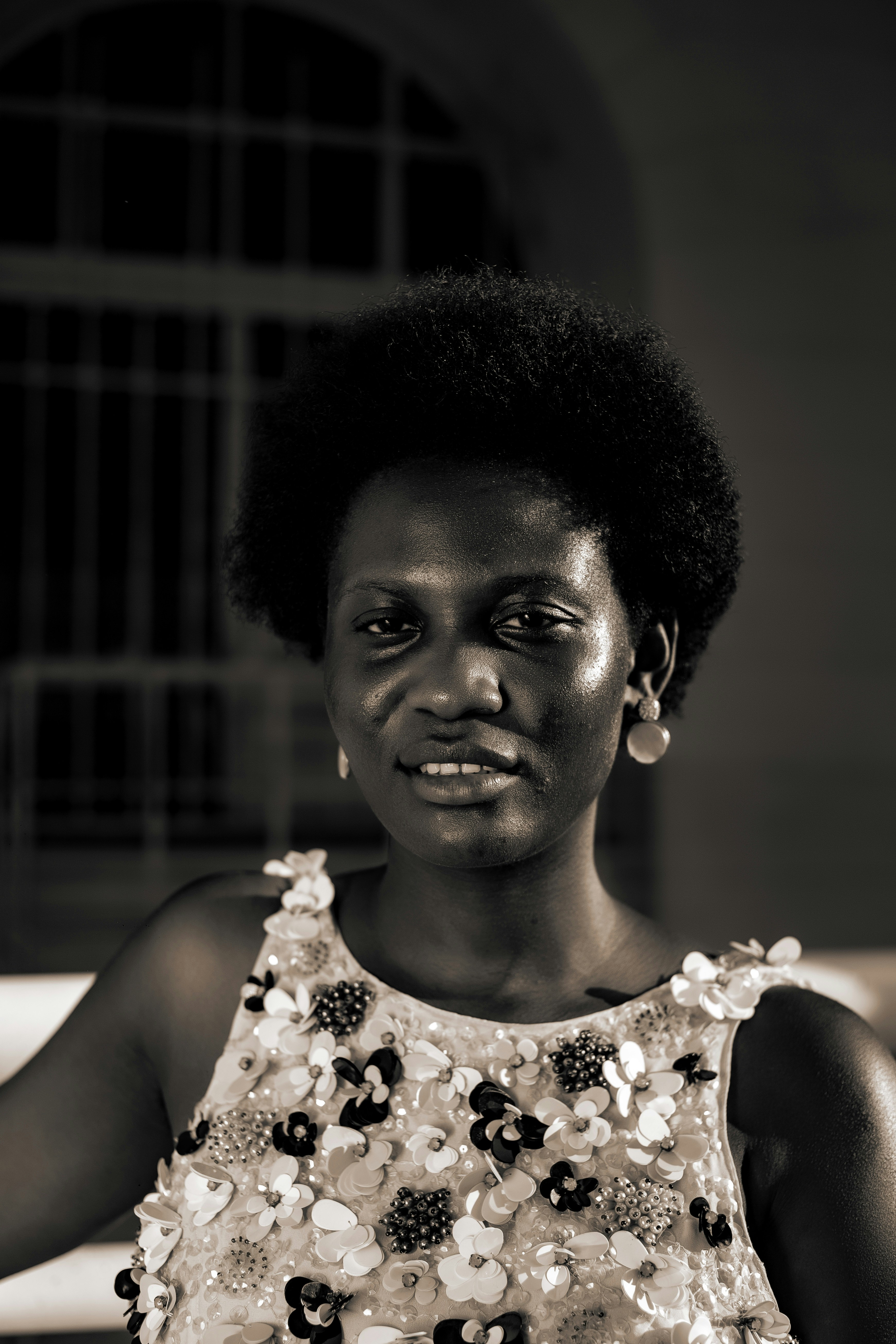 Portrait in Soft Sepia: Elegance in Blooming Embellishments