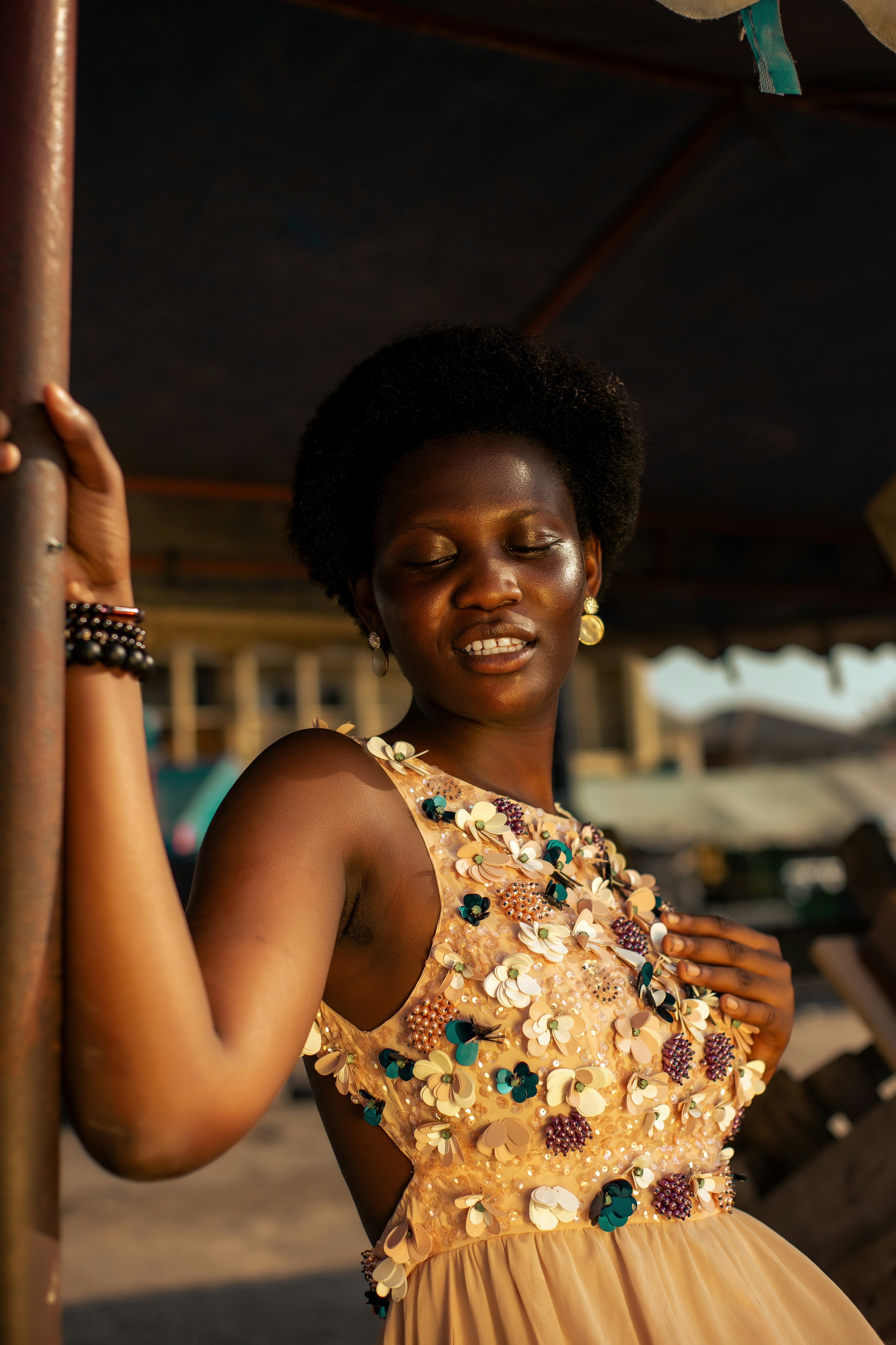 Grace in the Spotlight: A Portrait at the Beachside Pier