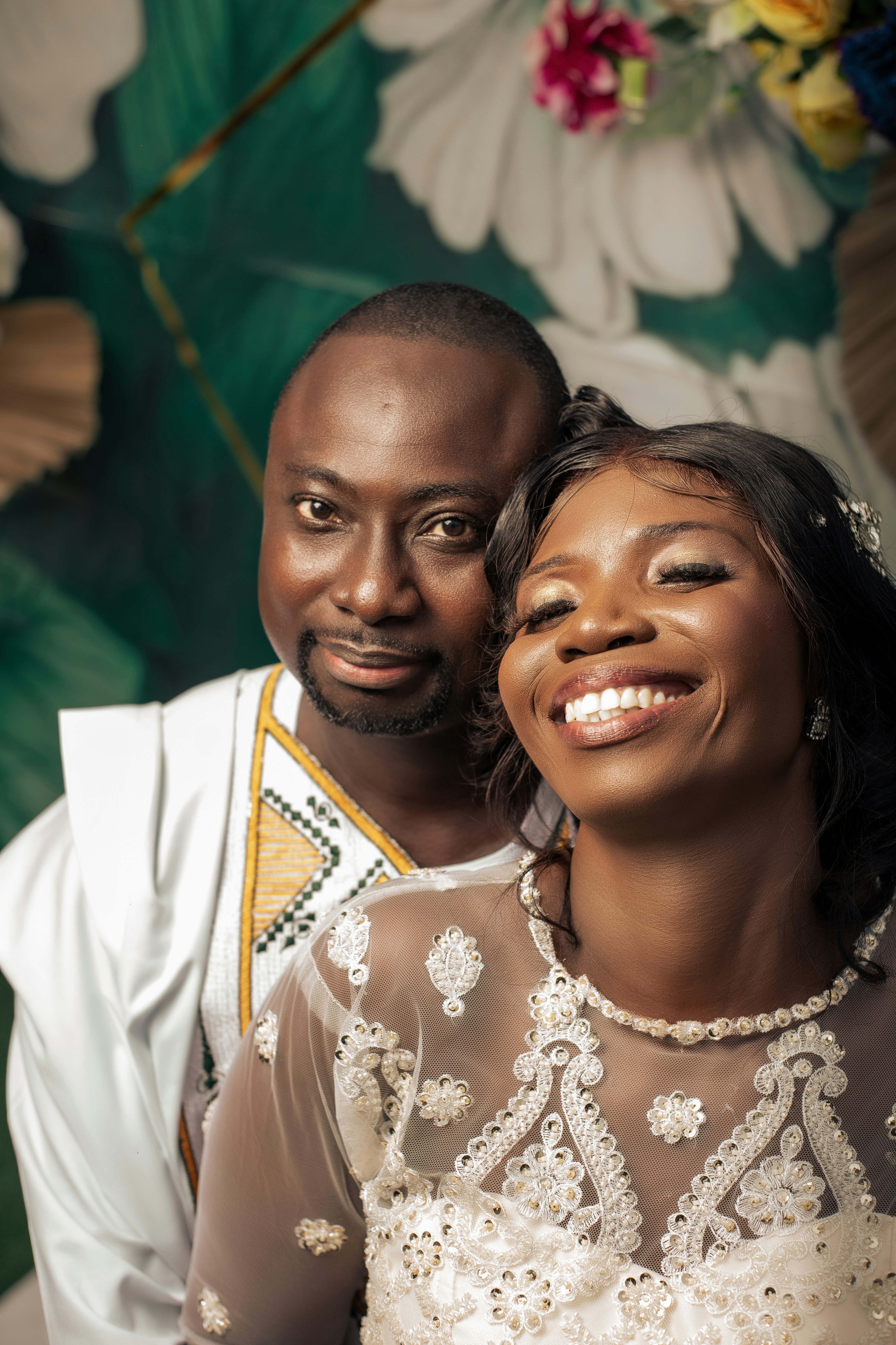 Joyful Union: A Radiant Bride and Attentive Groom Close-Up