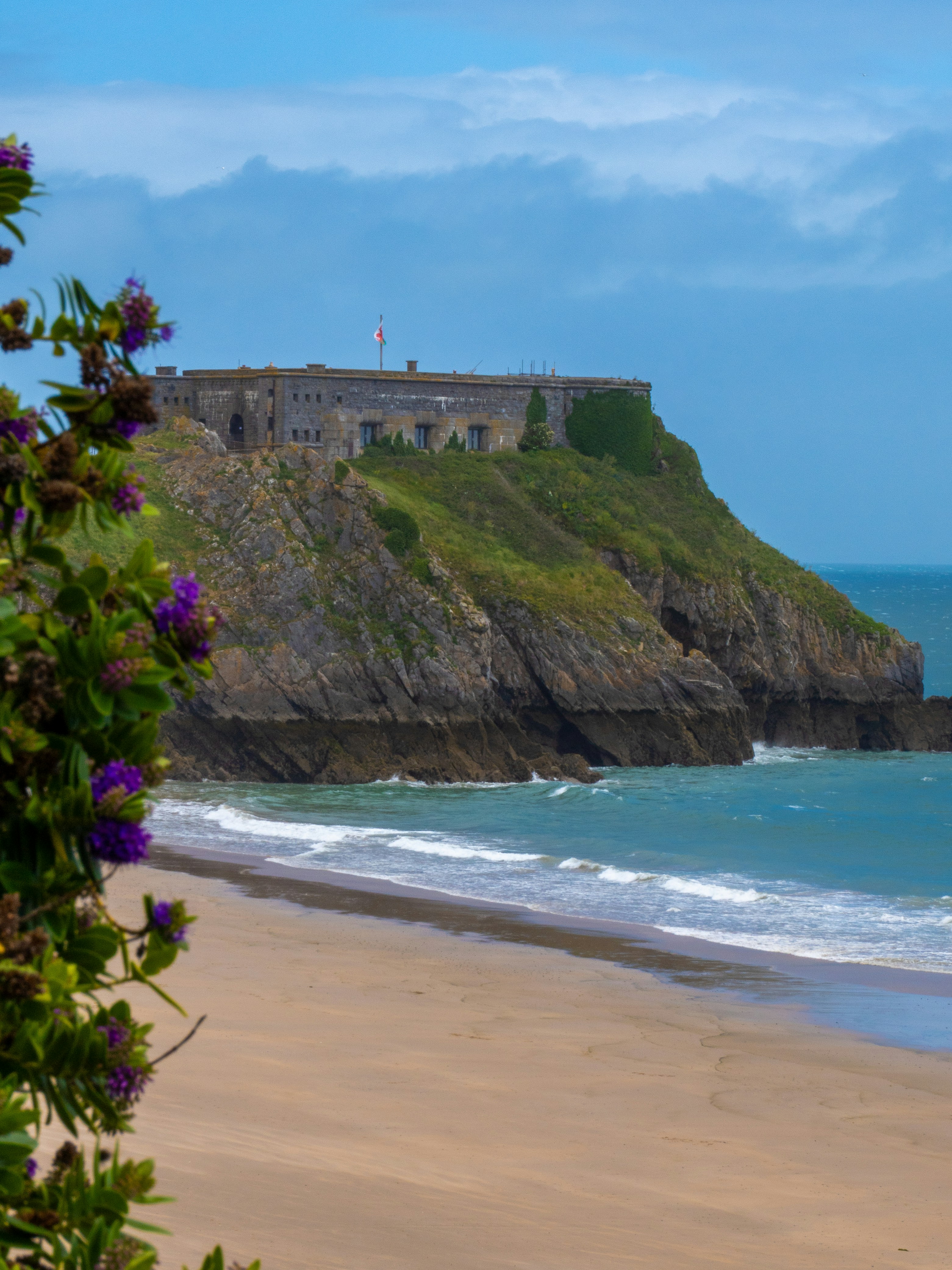 Clifftop Fortress: A Seaside Citadel Fringed by Blooms
