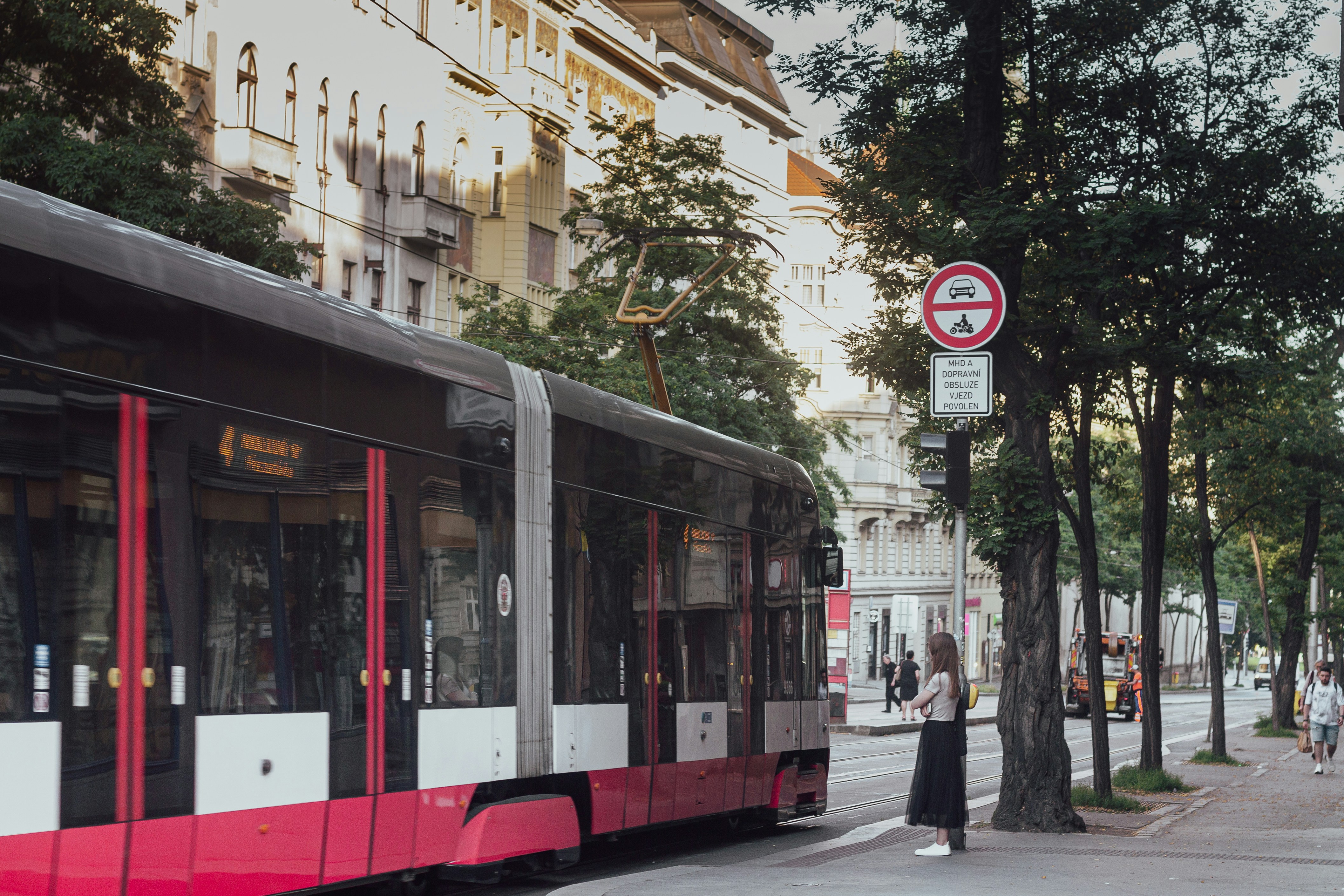 Tram Stop in a Quiet City Street