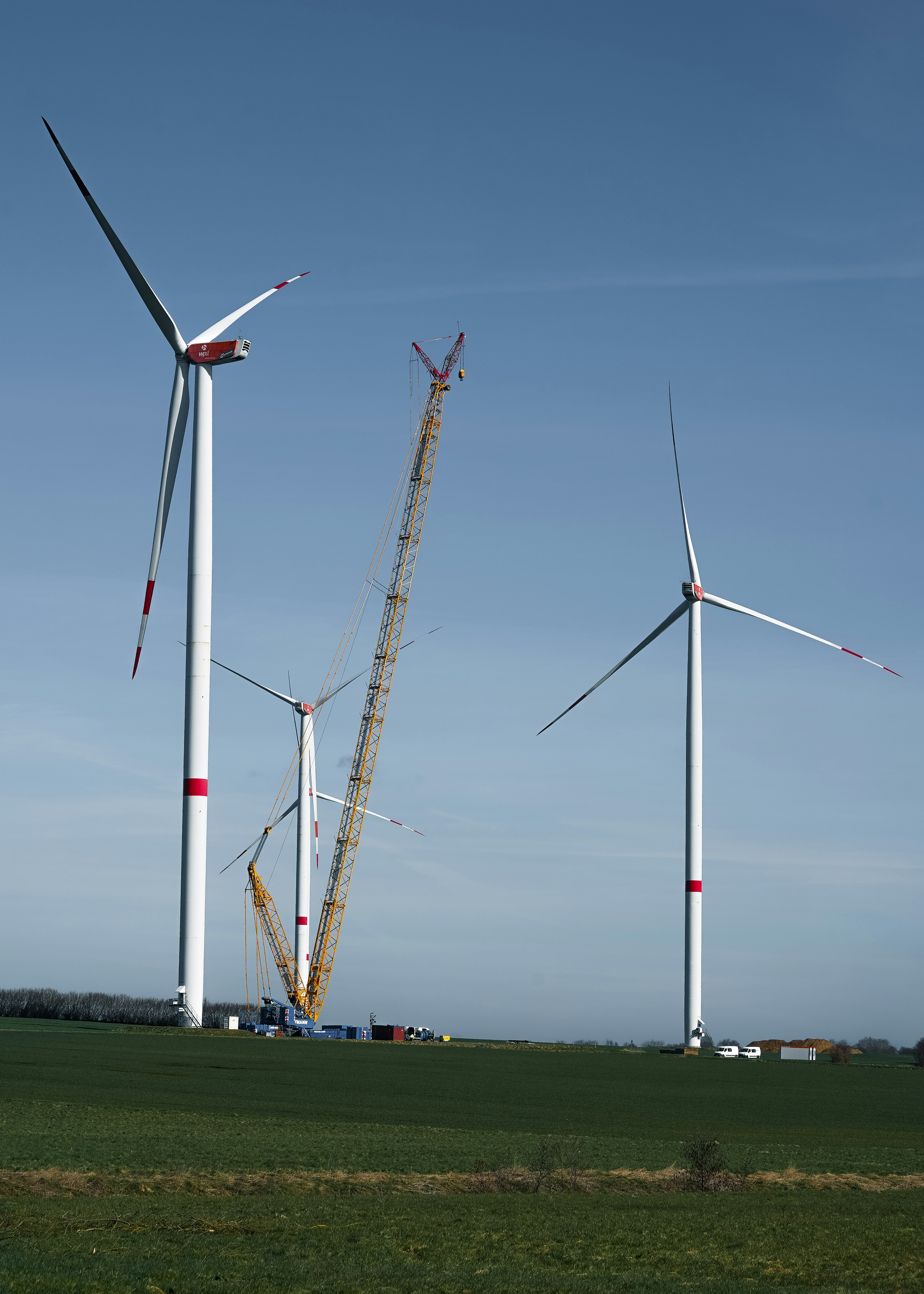 Crane and Wind Turbines: Tall Machinery on a Flat Horizon