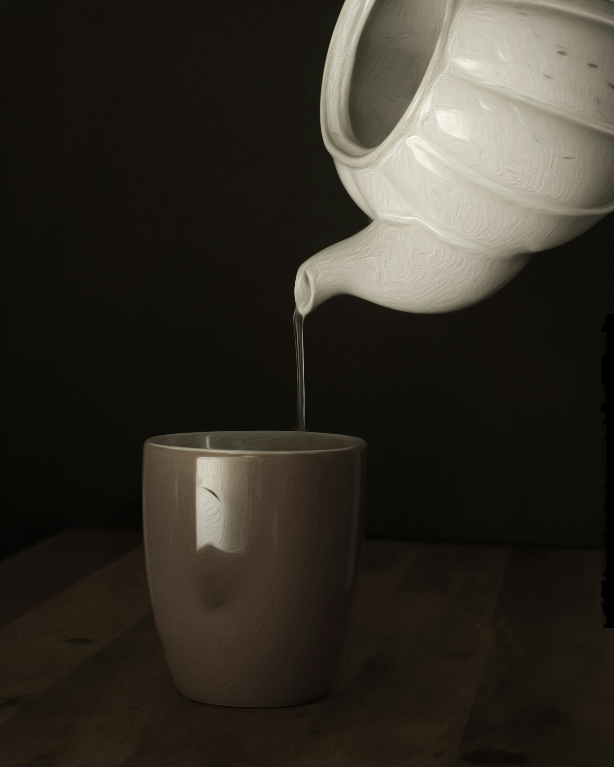 Warm Pour: Creamy Stream Quietly Falls into a Cup