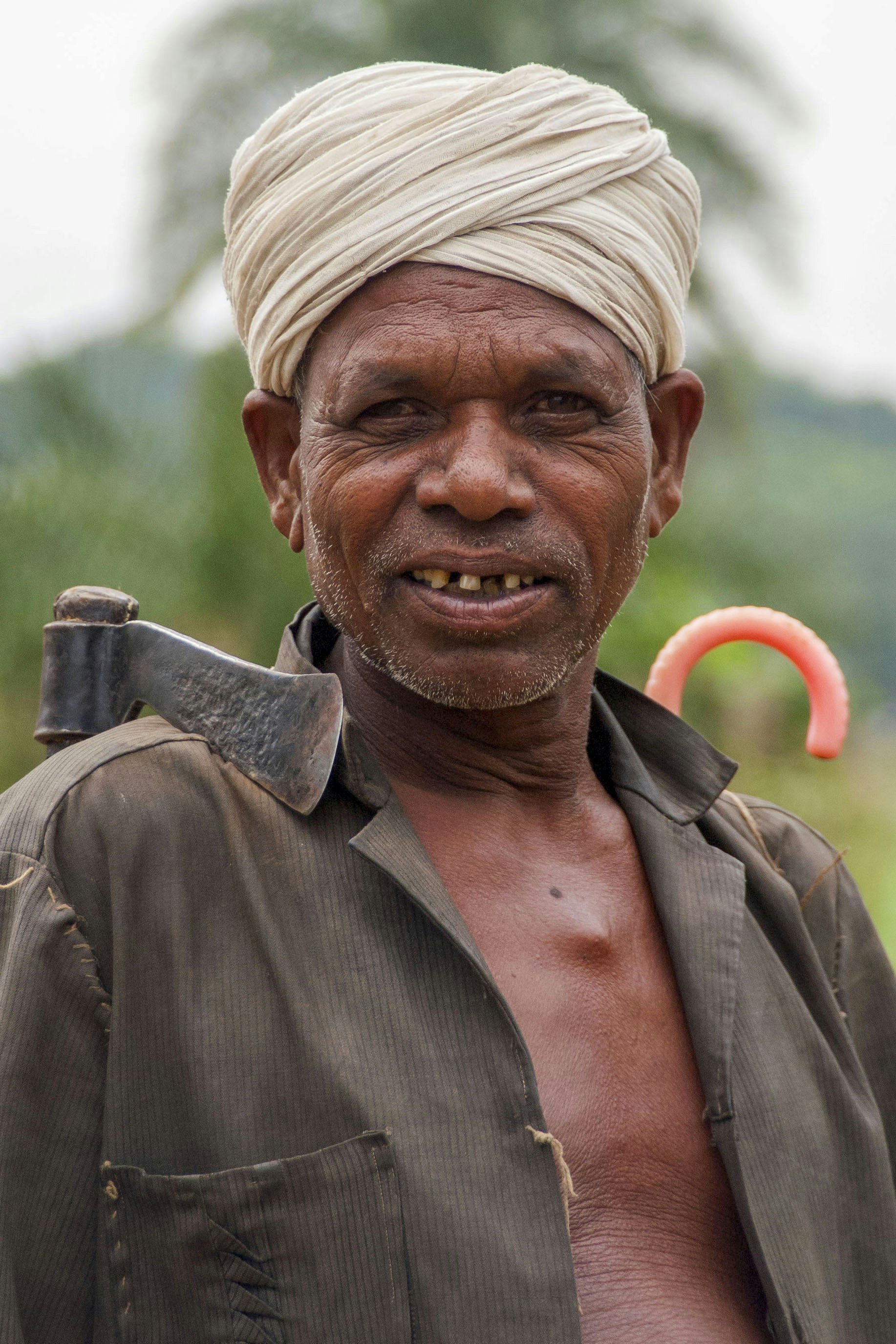 Turbaned Portrait in Soft Backdrop with Outdoor Tools