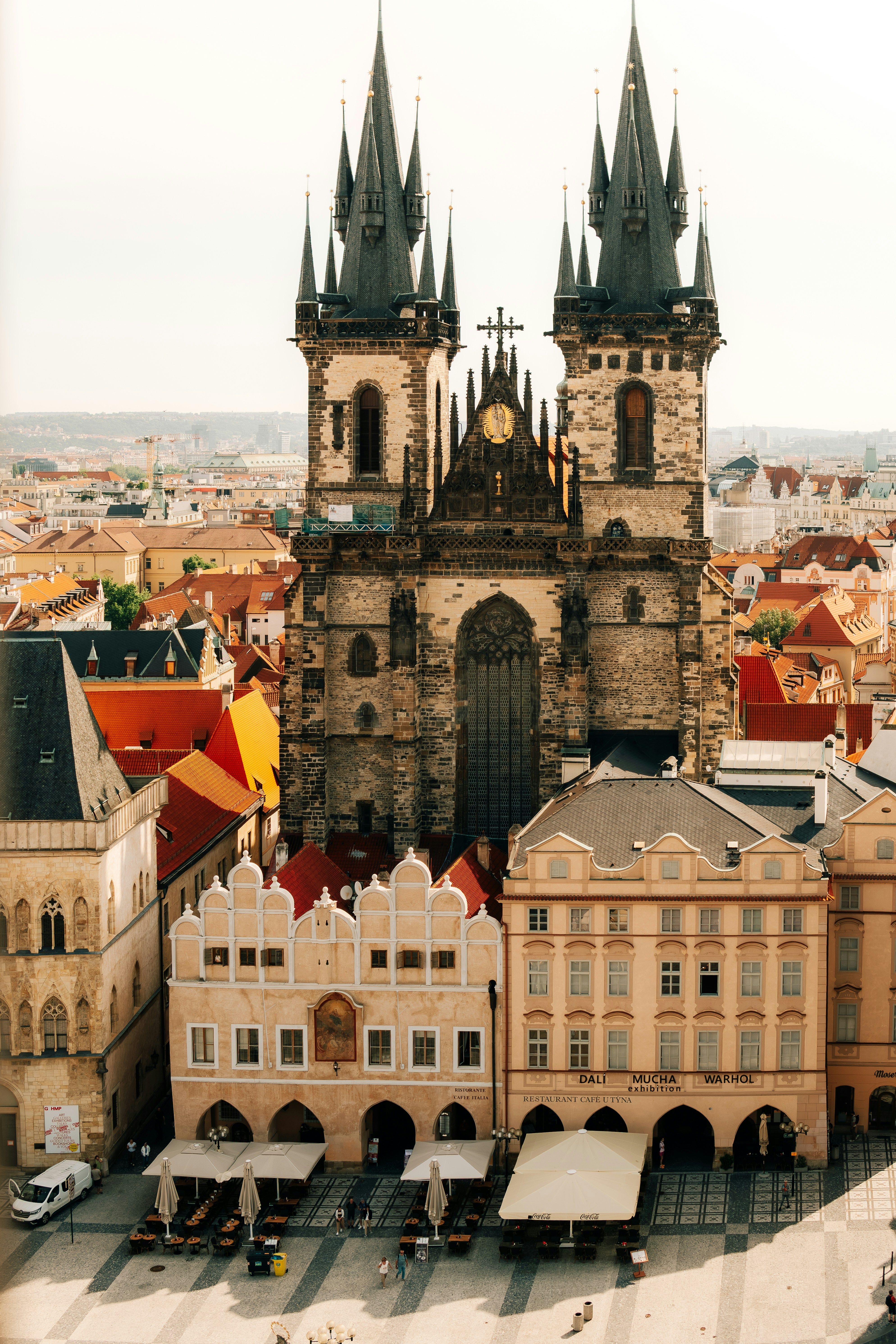 Gothic Cathedral Towers over a Cobblestone Square