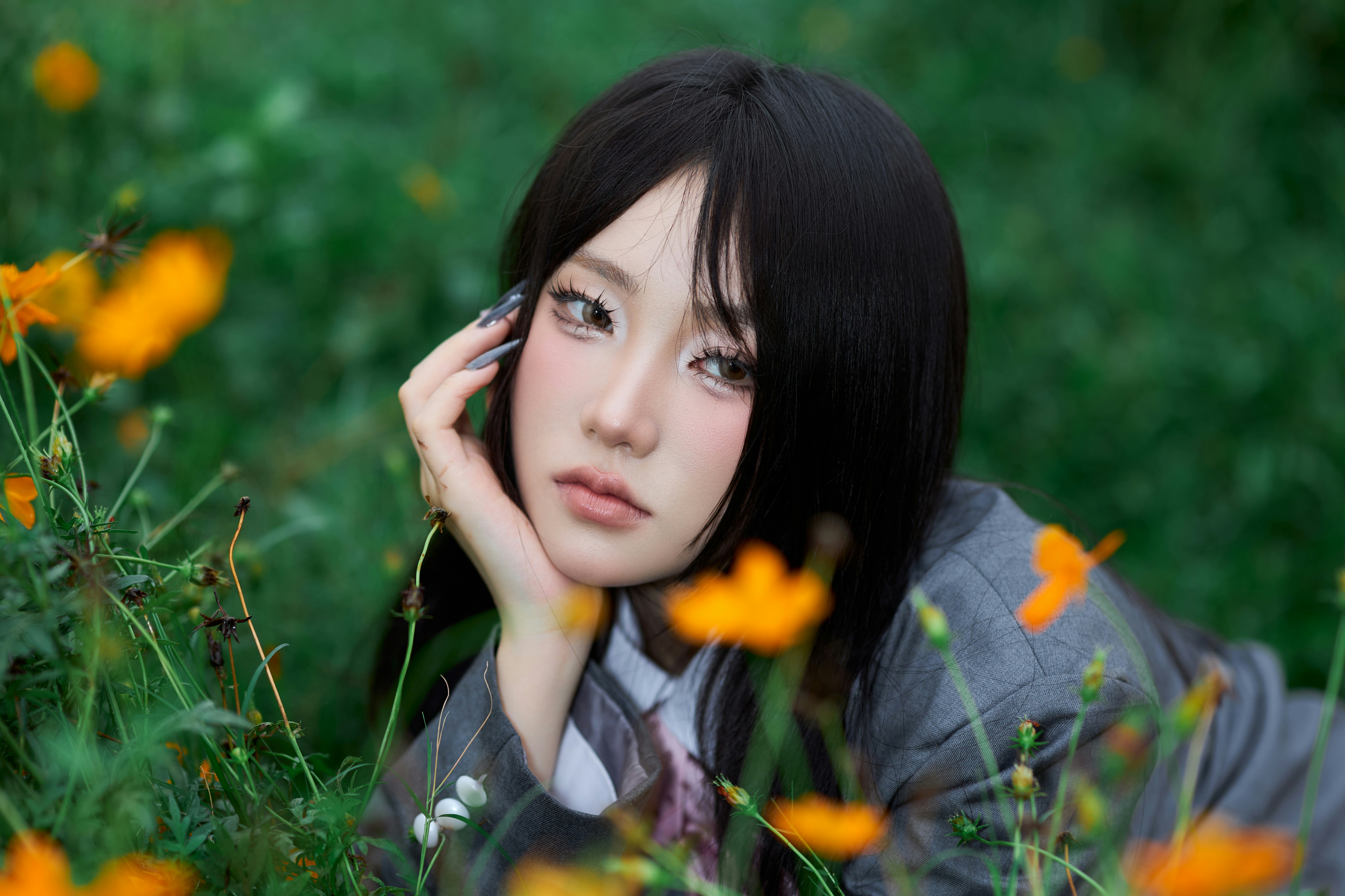 Soft Gaze Among Golden Blooms