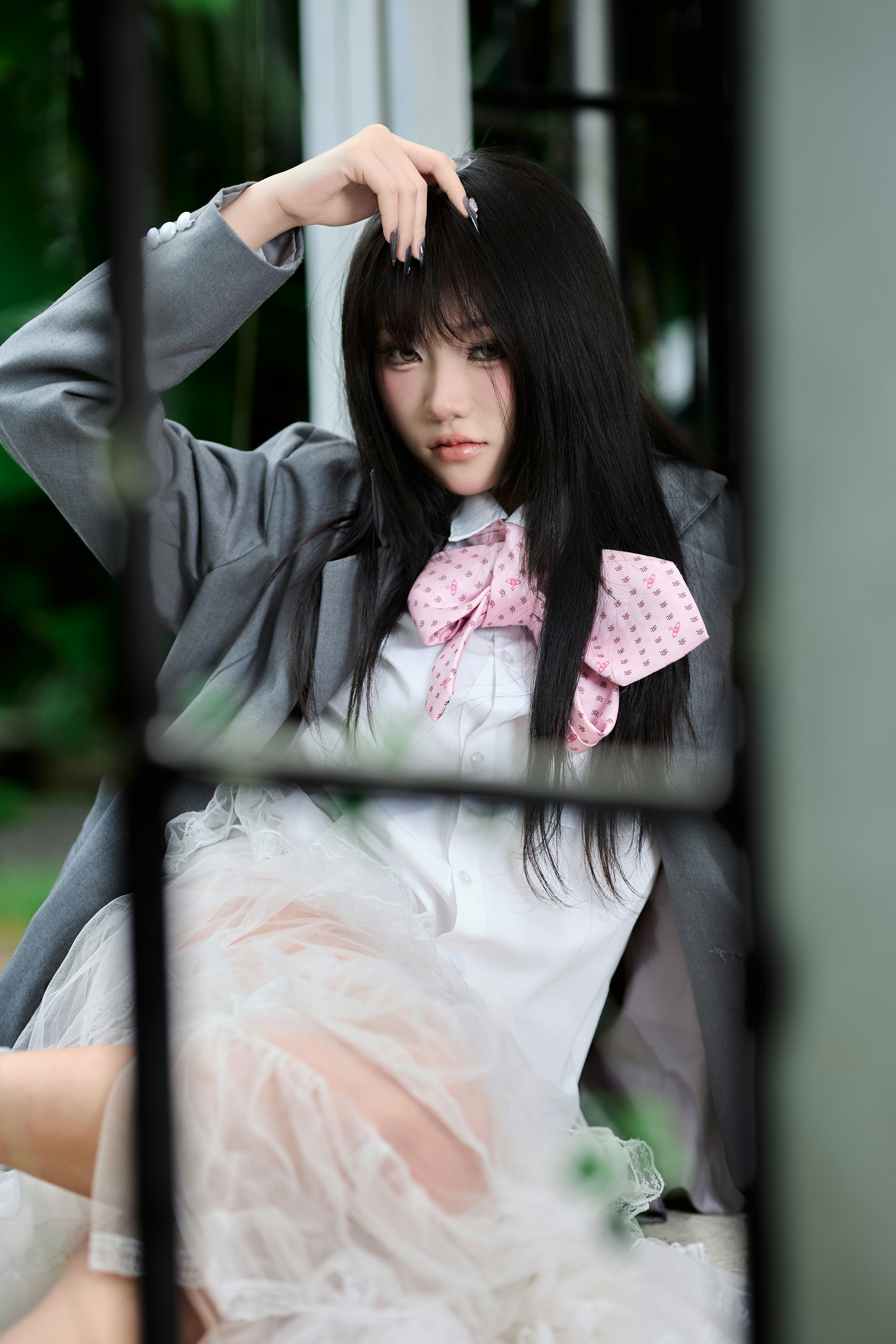 Portrait in Soft Focus: Schoolgirl Chic with Gentle Steel Gray