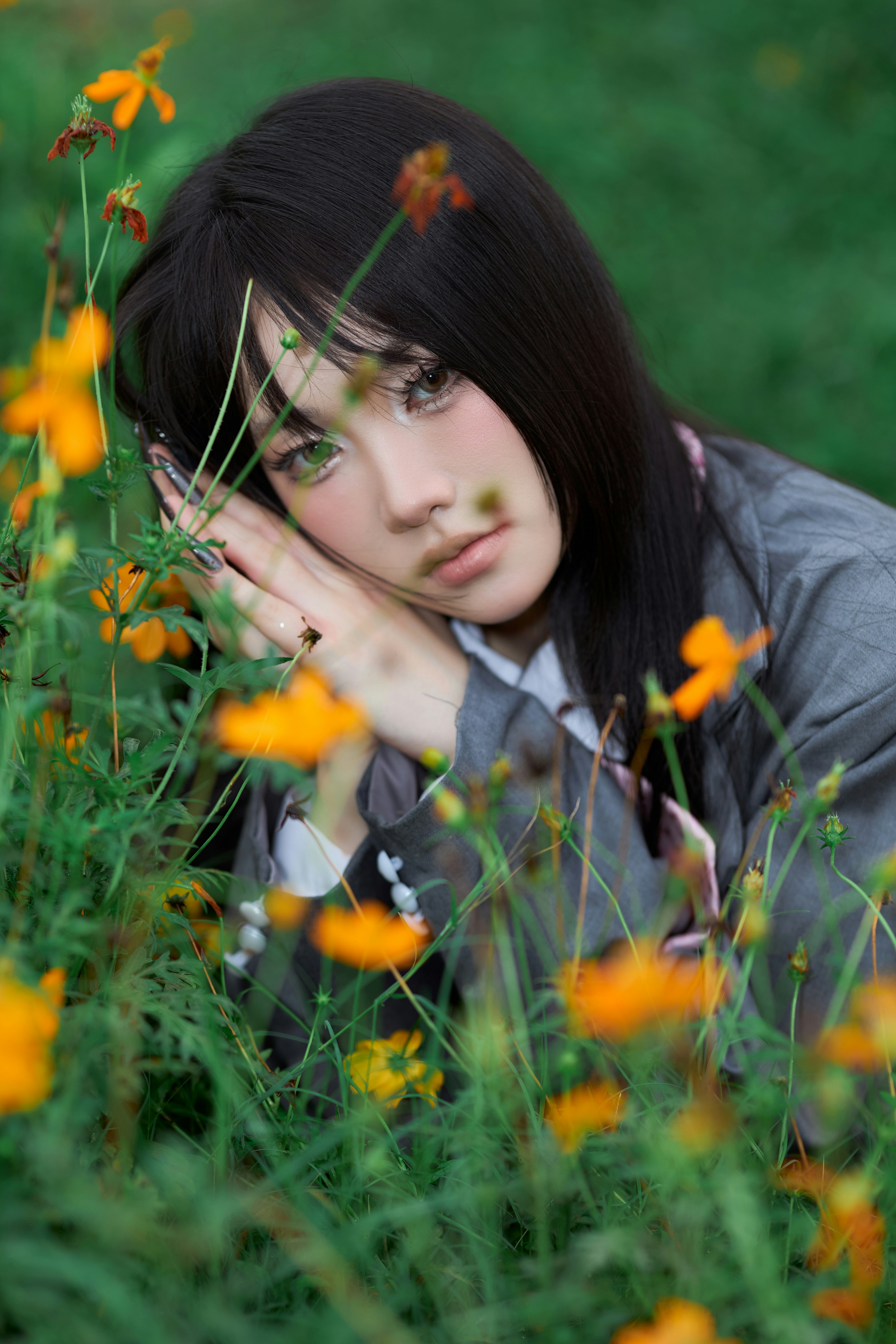 Floral Reverie: A Quiet Portrait Among Autumn Gli