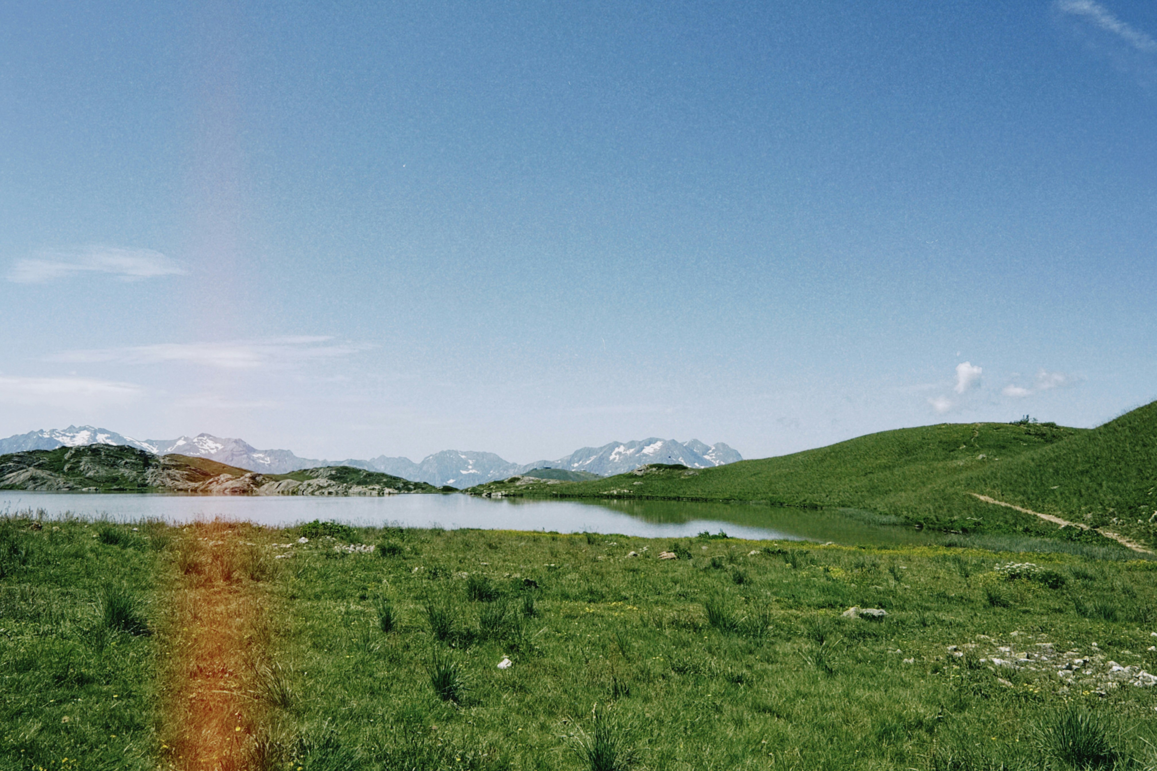 Horizon in a Quiet Meadow under a Pale Rainbow