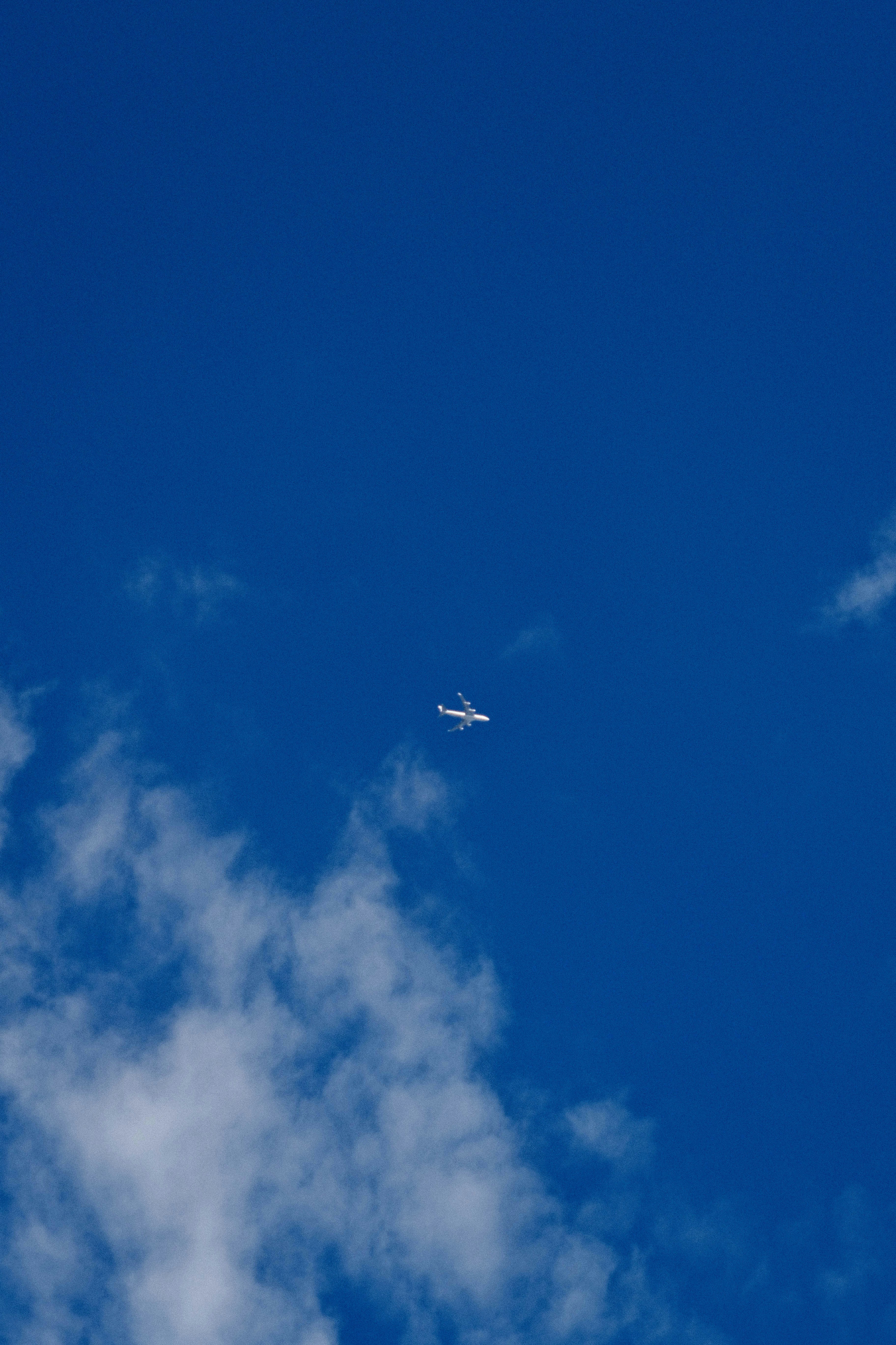Skyward Needle: A lone aircraft in a cobalt expanse