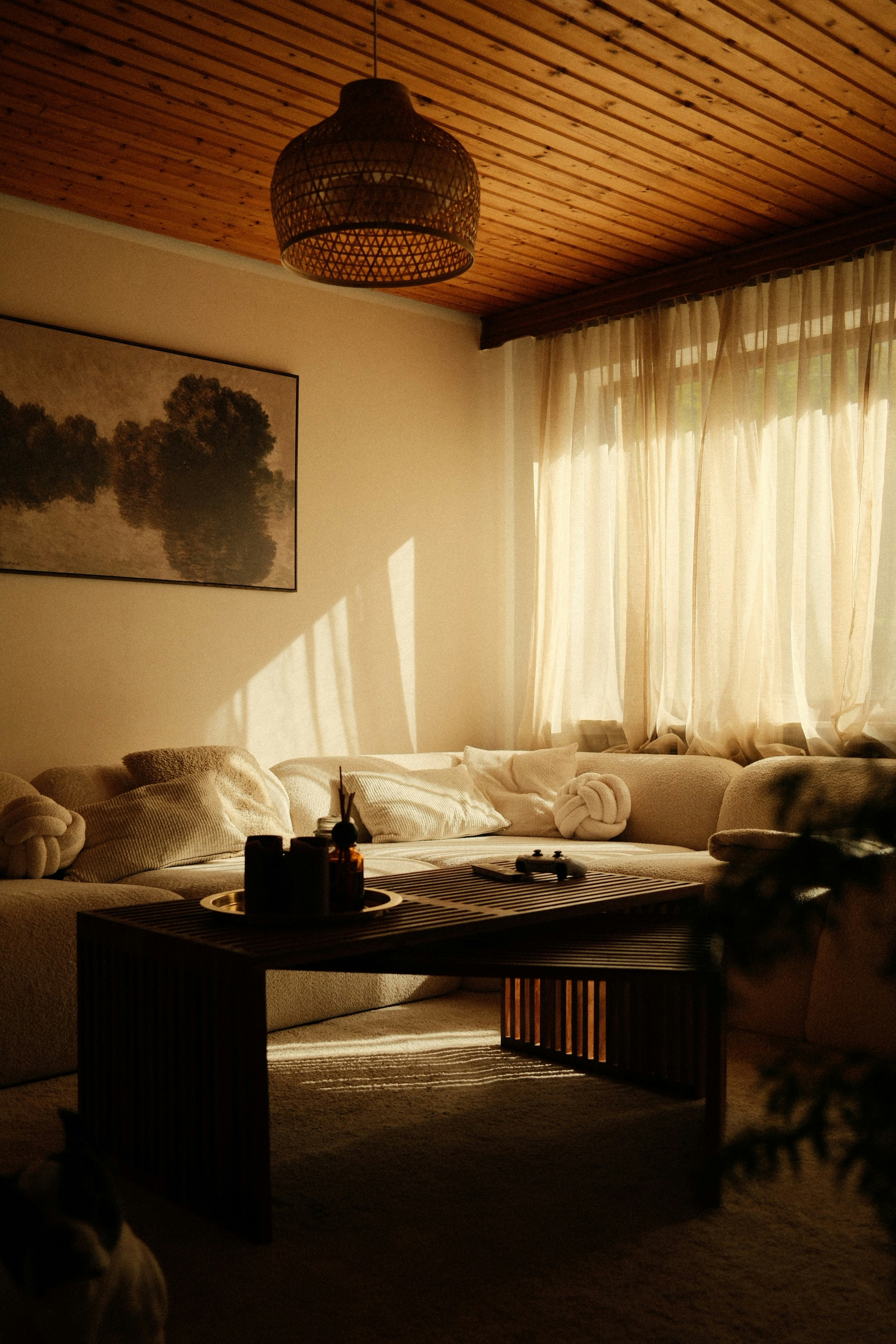 Cozy Living Room Glow: Afternoon Light on a Quiet Lounge