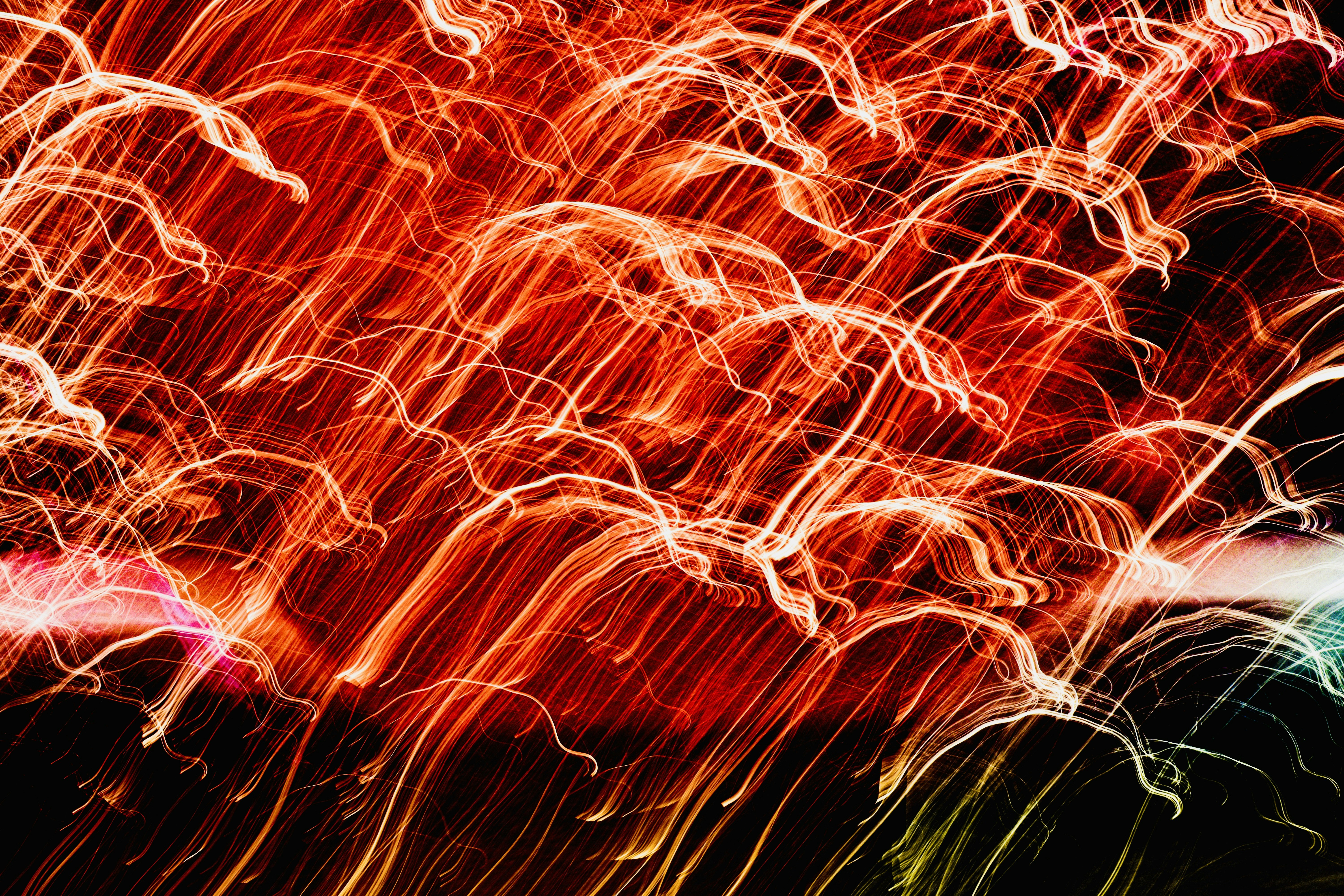 Lightning Trails: A Burst of Red and White Energy