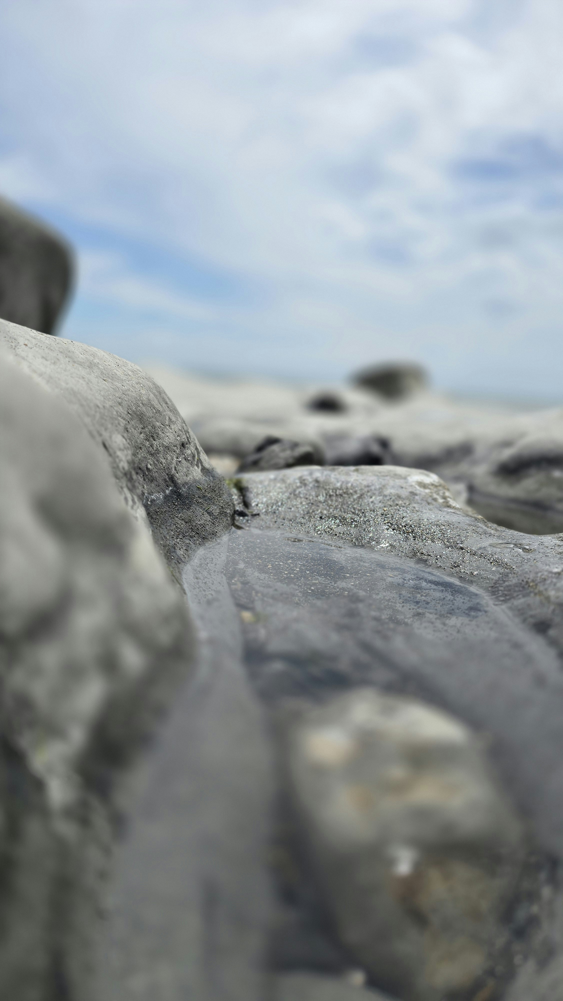 Close-Up on Weathered Rocks by a Quiet Shore