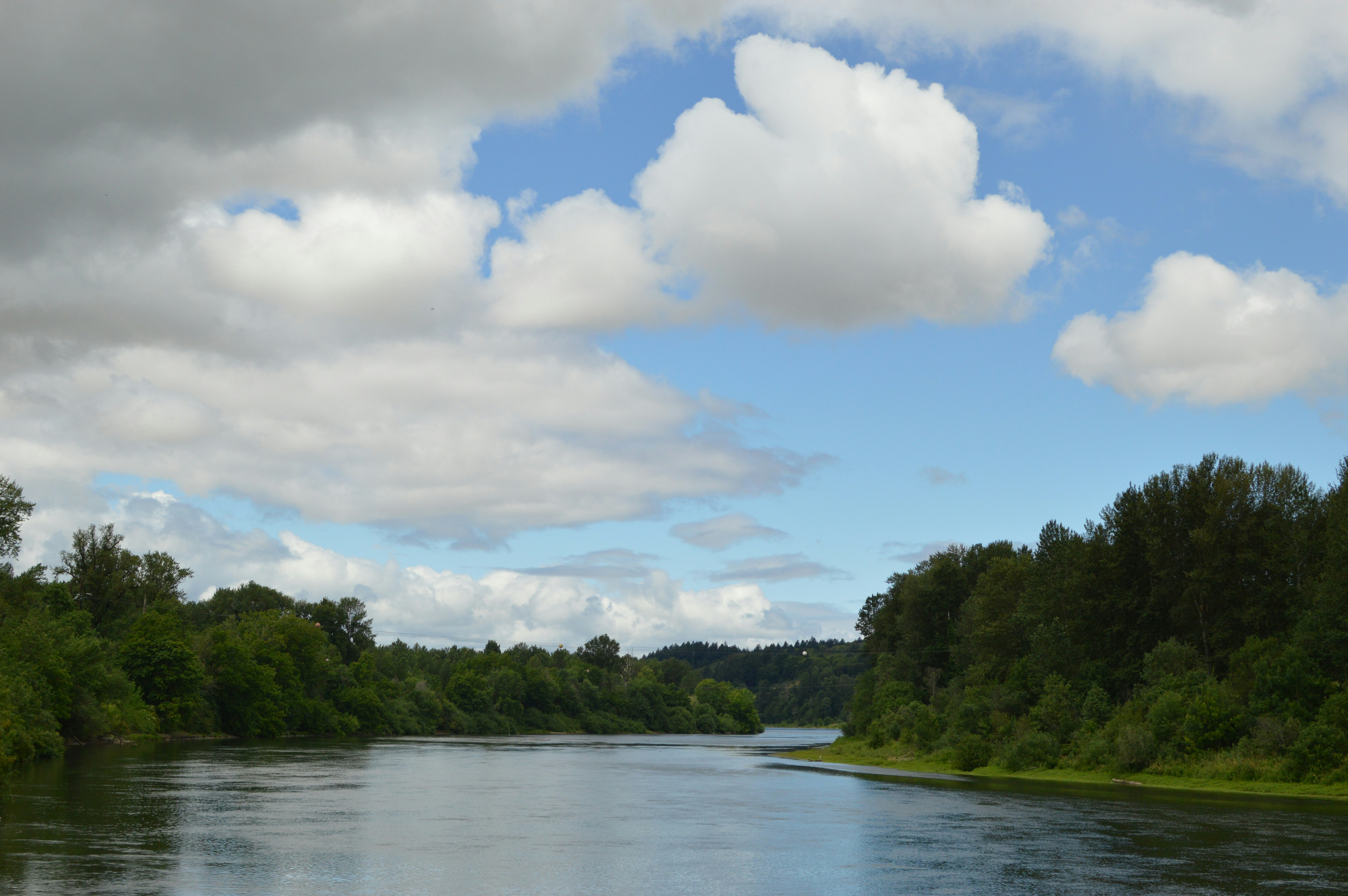 River Bend Under a Sky of Puffs