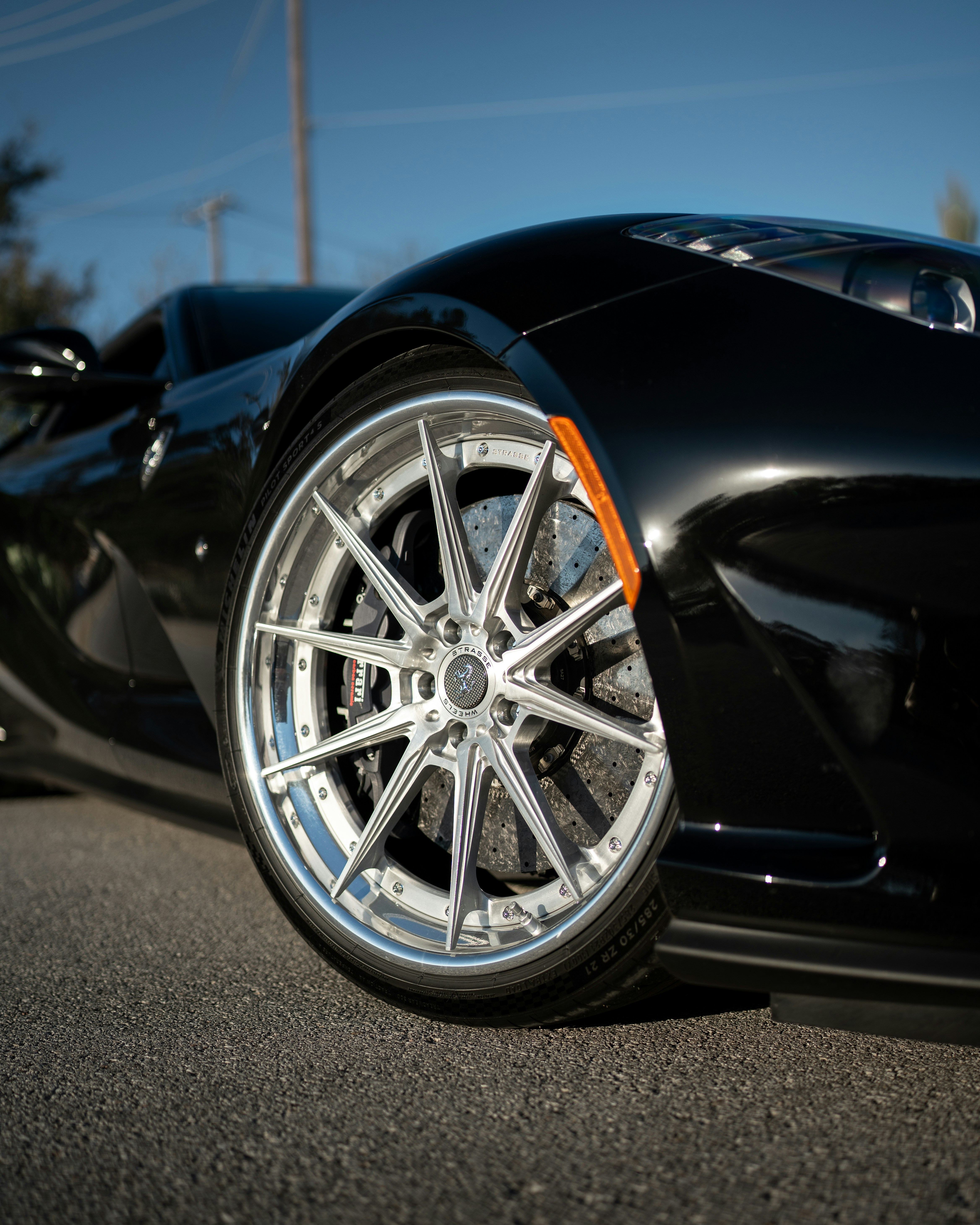 Shimmering Alloy: Close-Up of a Carbon-Black Road Rocket