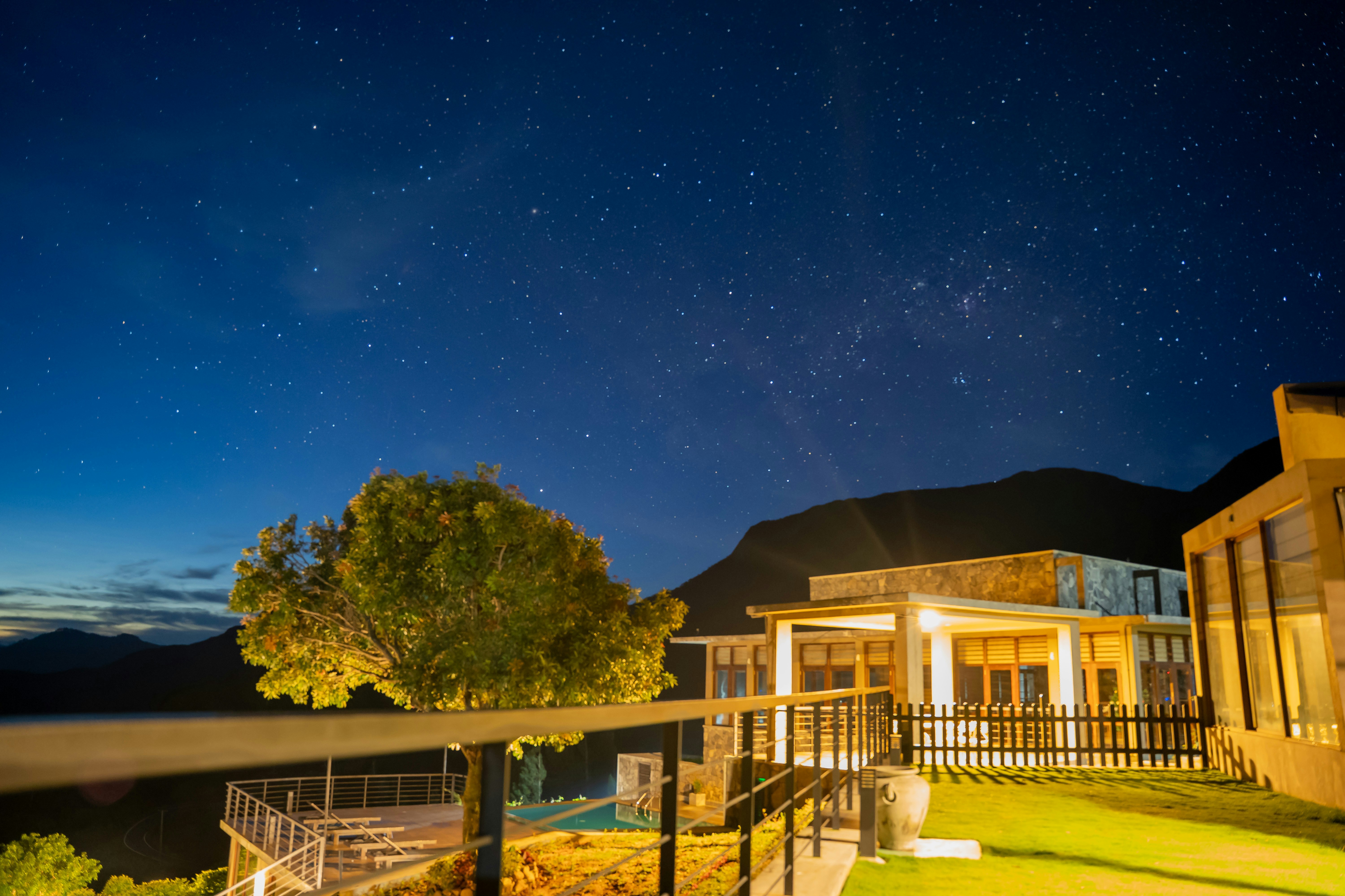 Lakeside Terrace Under a Milky Way Sky