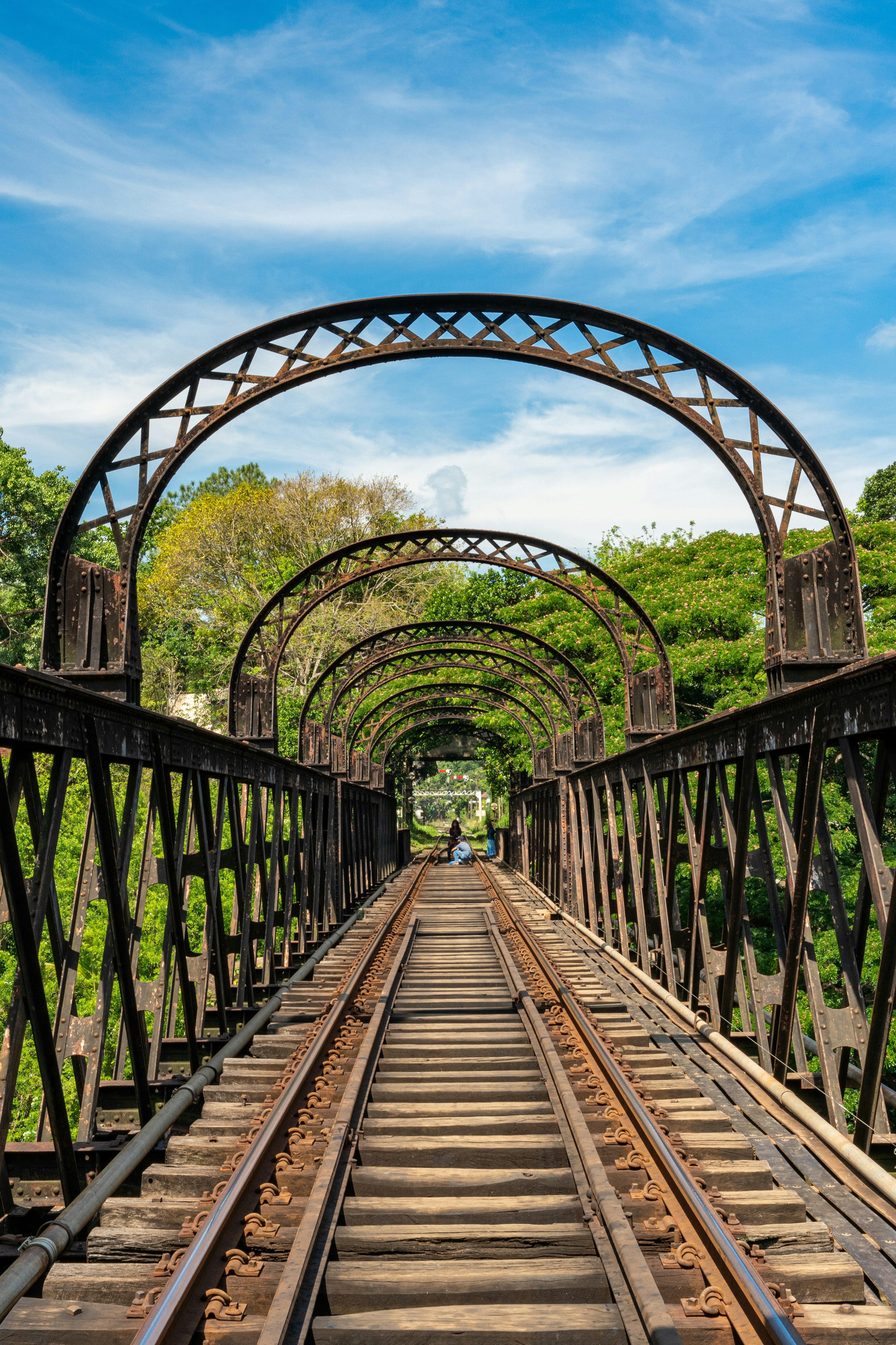 Arched Rails: A Steel Path Through Green Light