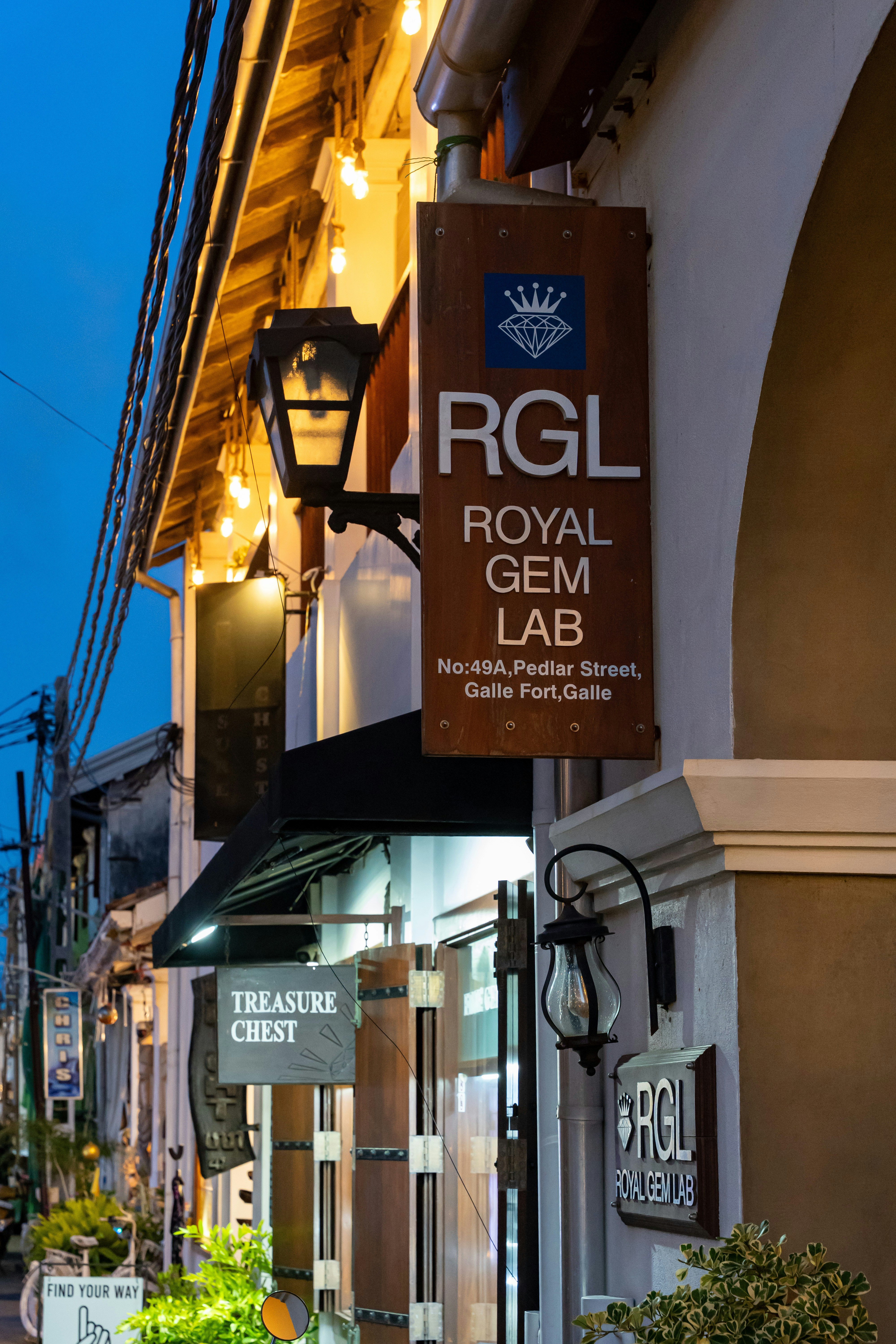 Royal Gem Lab Signage on a Charming Street of Fort Galle