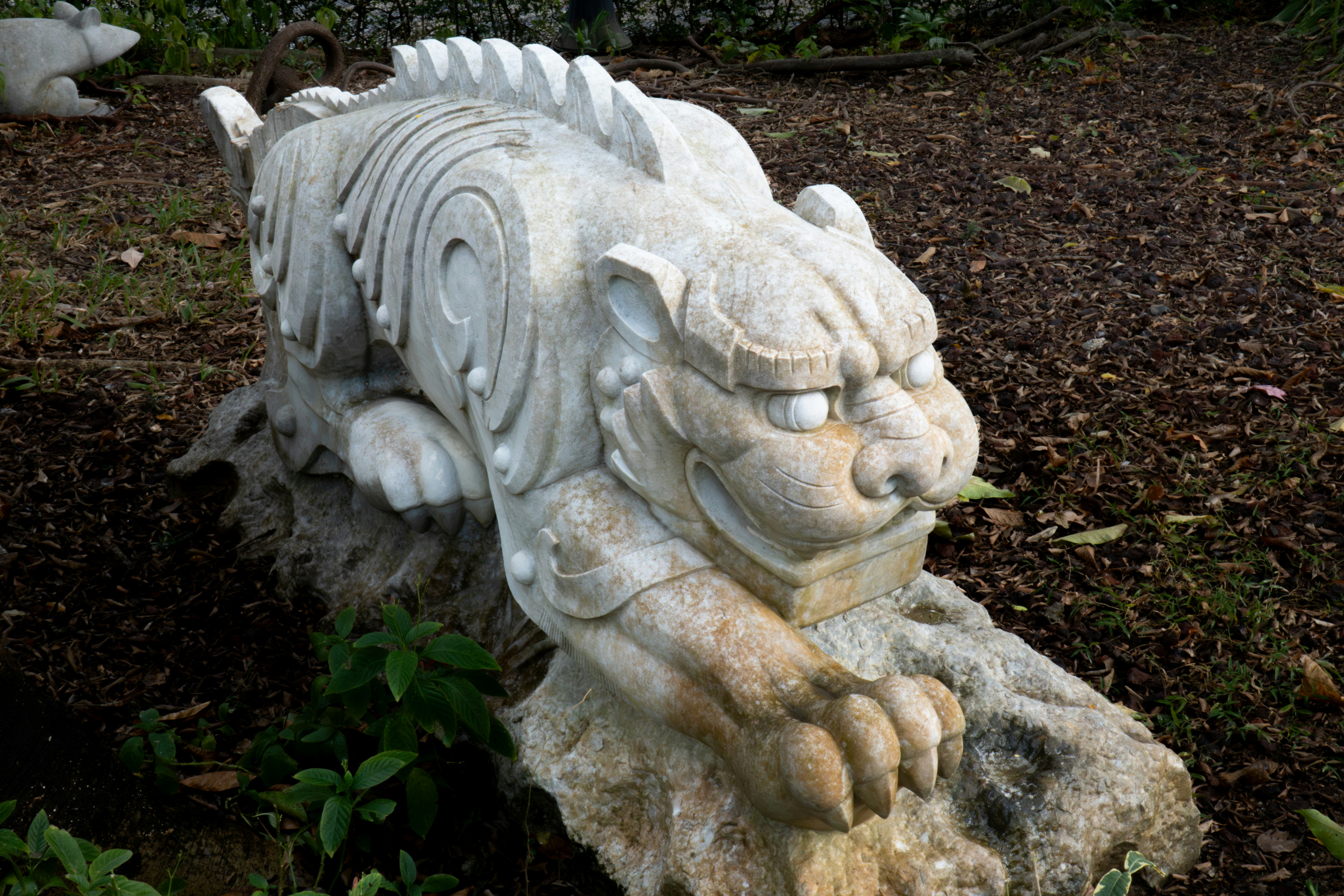 Stone Guardian: A Weathered Dragon in a Quiet Garden