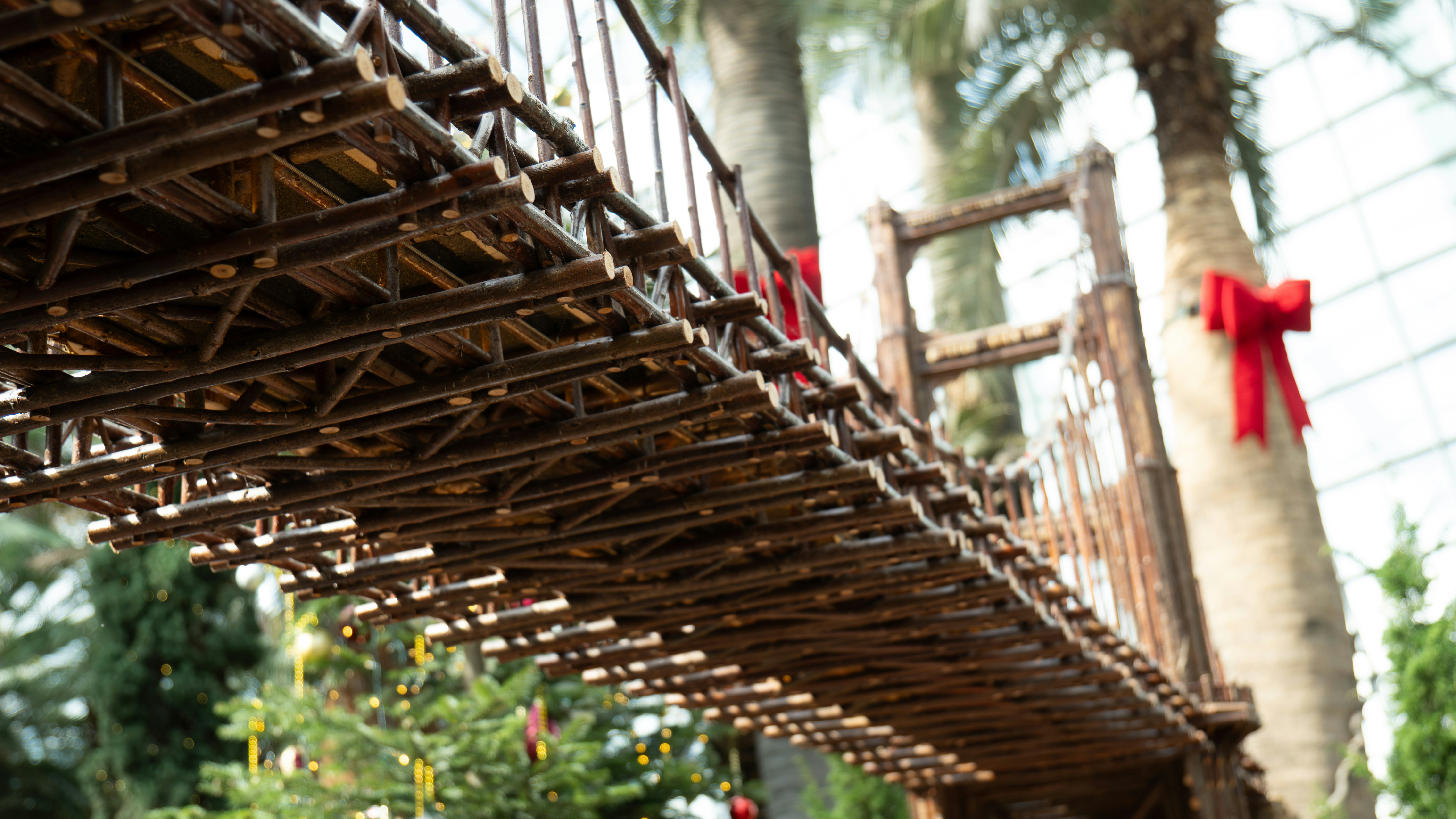 Rope-bridge Crafting: A Tangle of Bamboo Planks Overhead