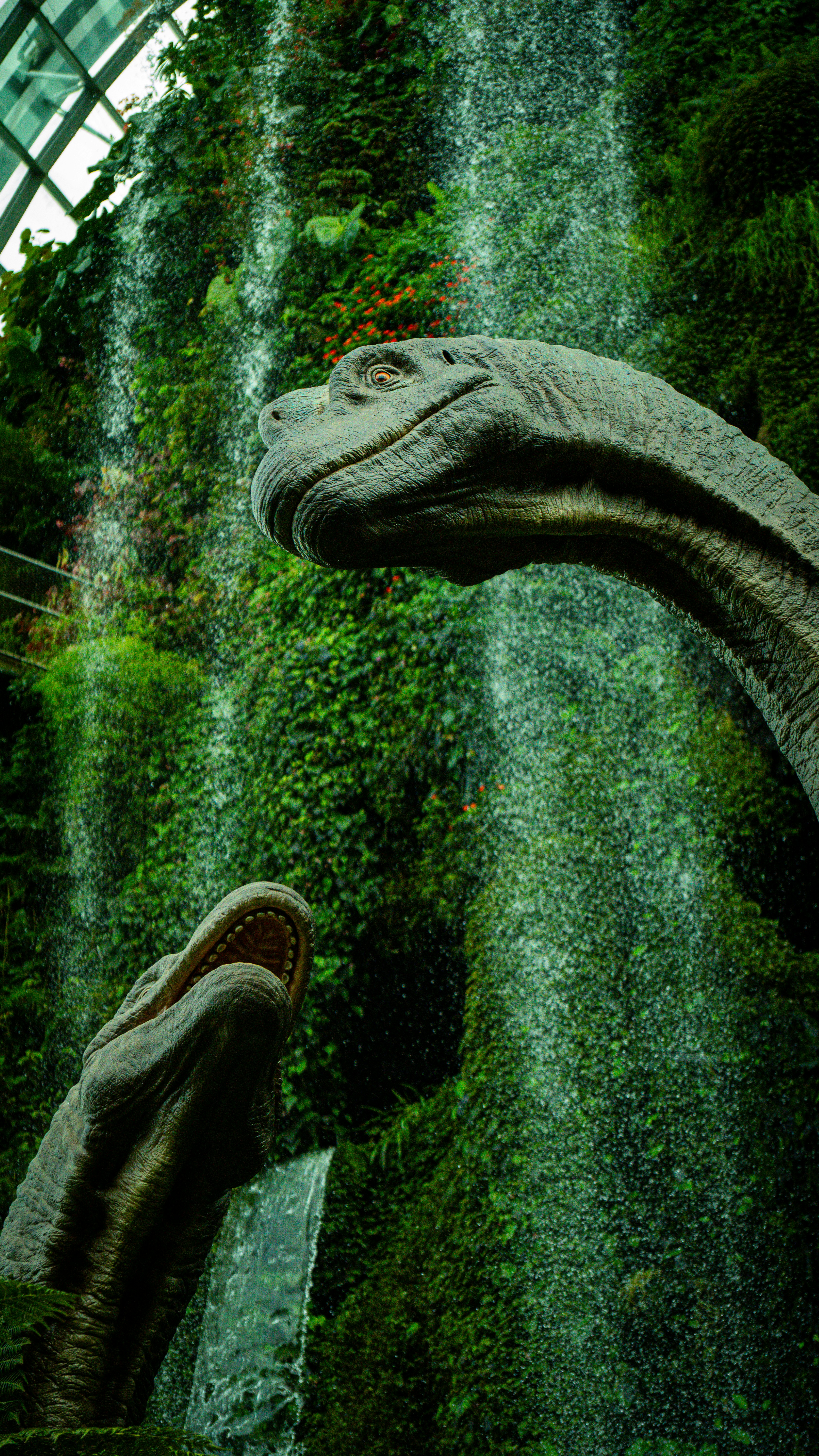 Dino at the Waterfall: A Statuesque Encounter