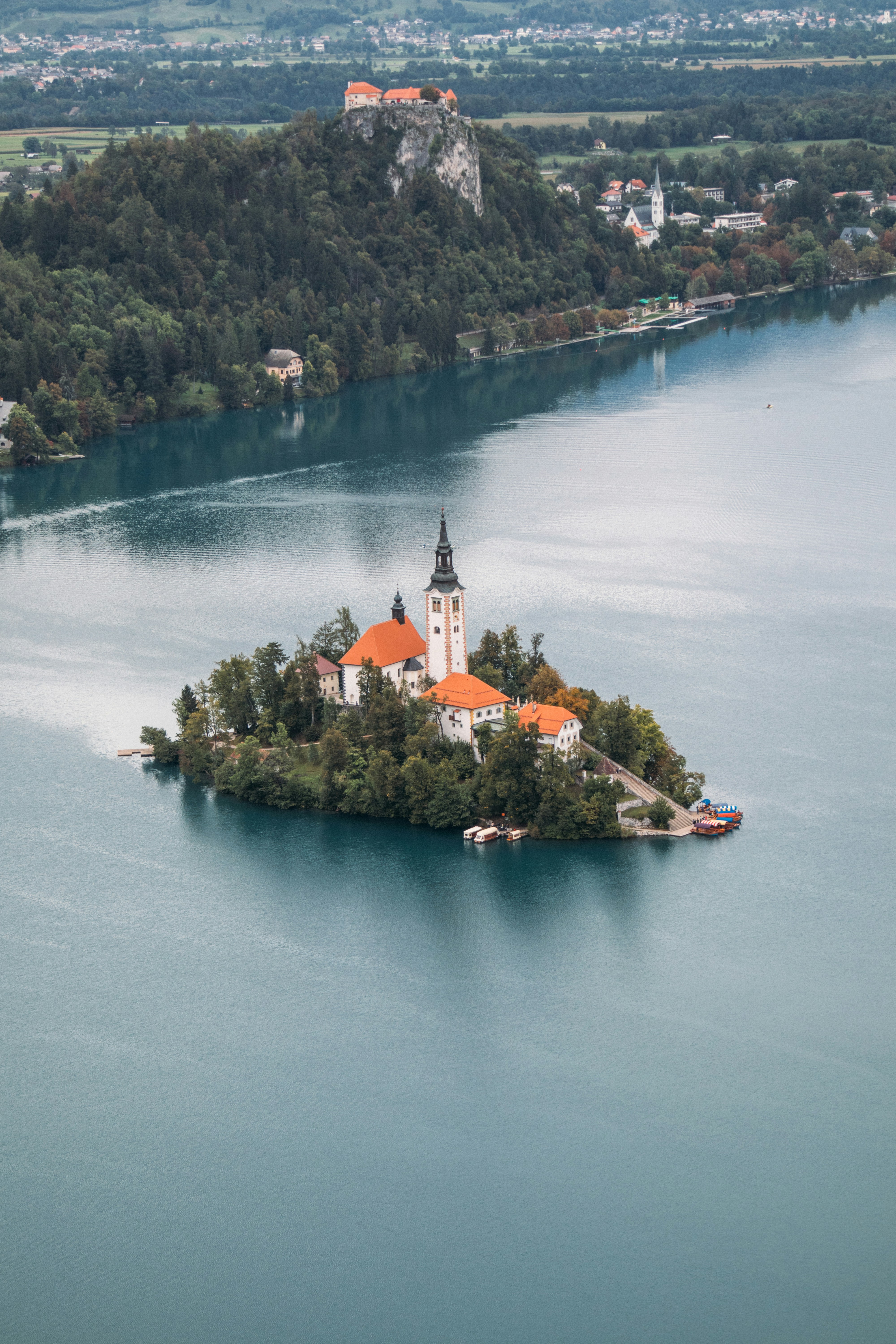 Isolated Island Abbey Rising Above a Serene Lake