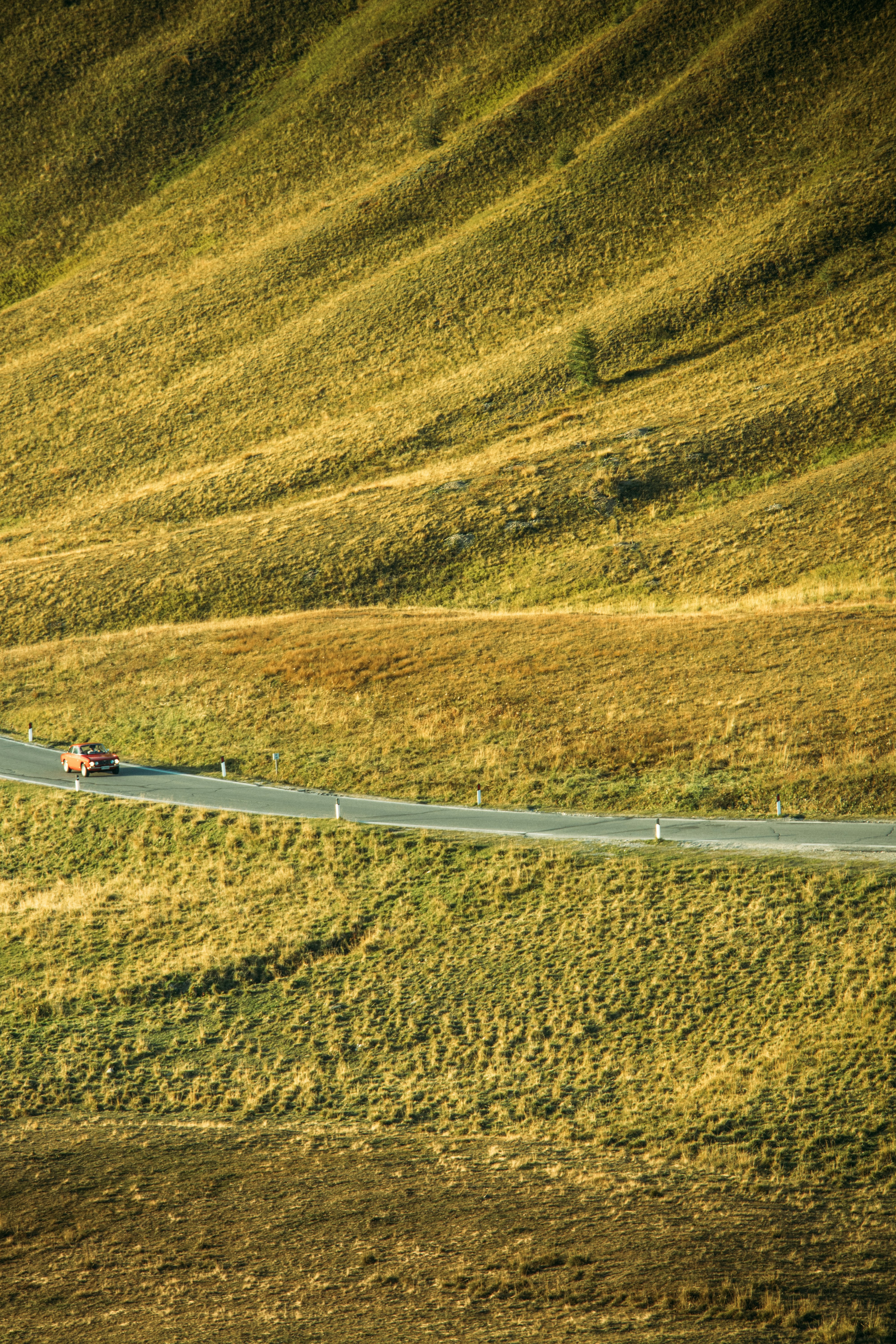 Winding Road Carving Through Golden Hillside