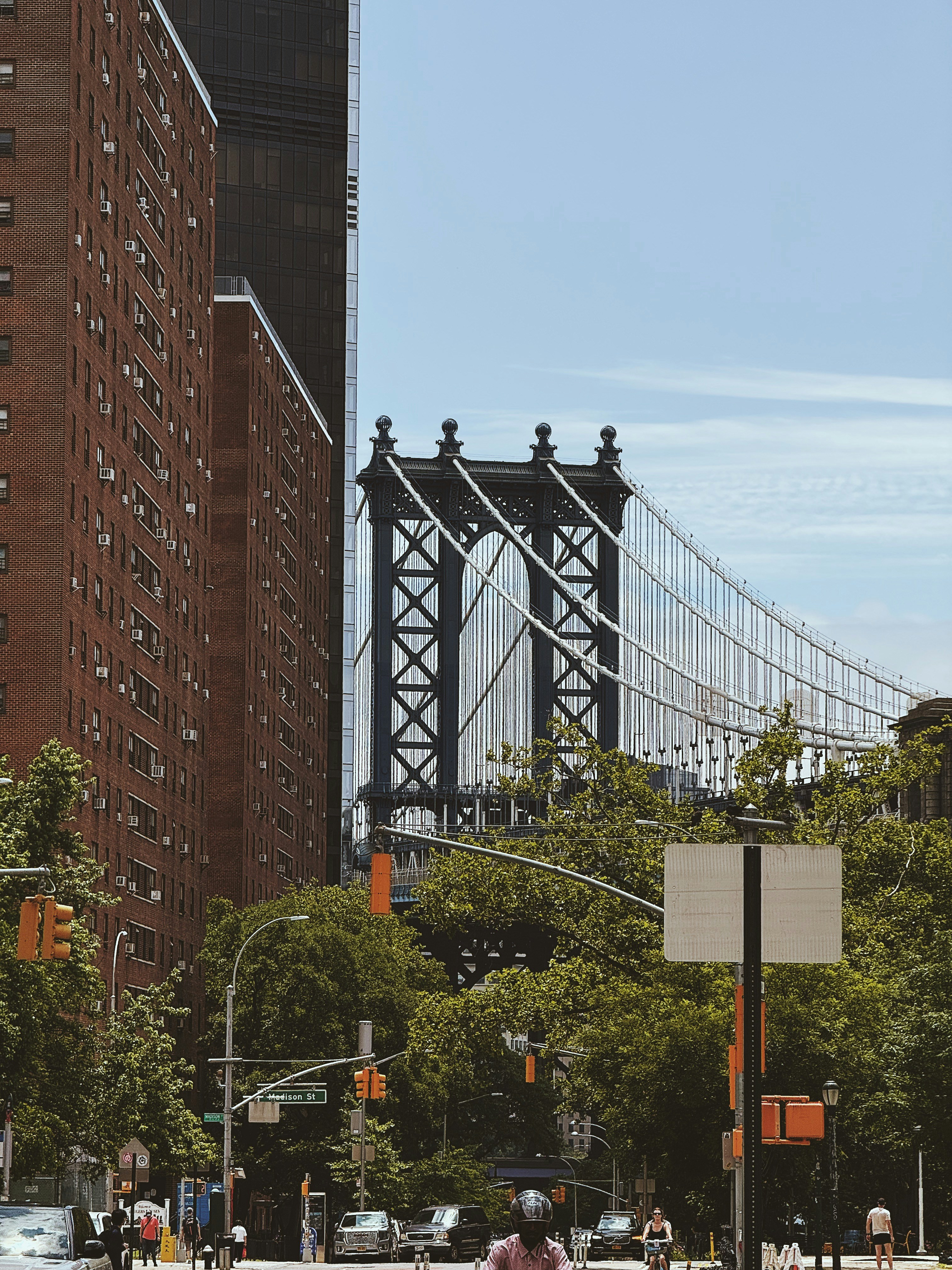 Urban Skyline Bridge Framed by Tall Buildings
