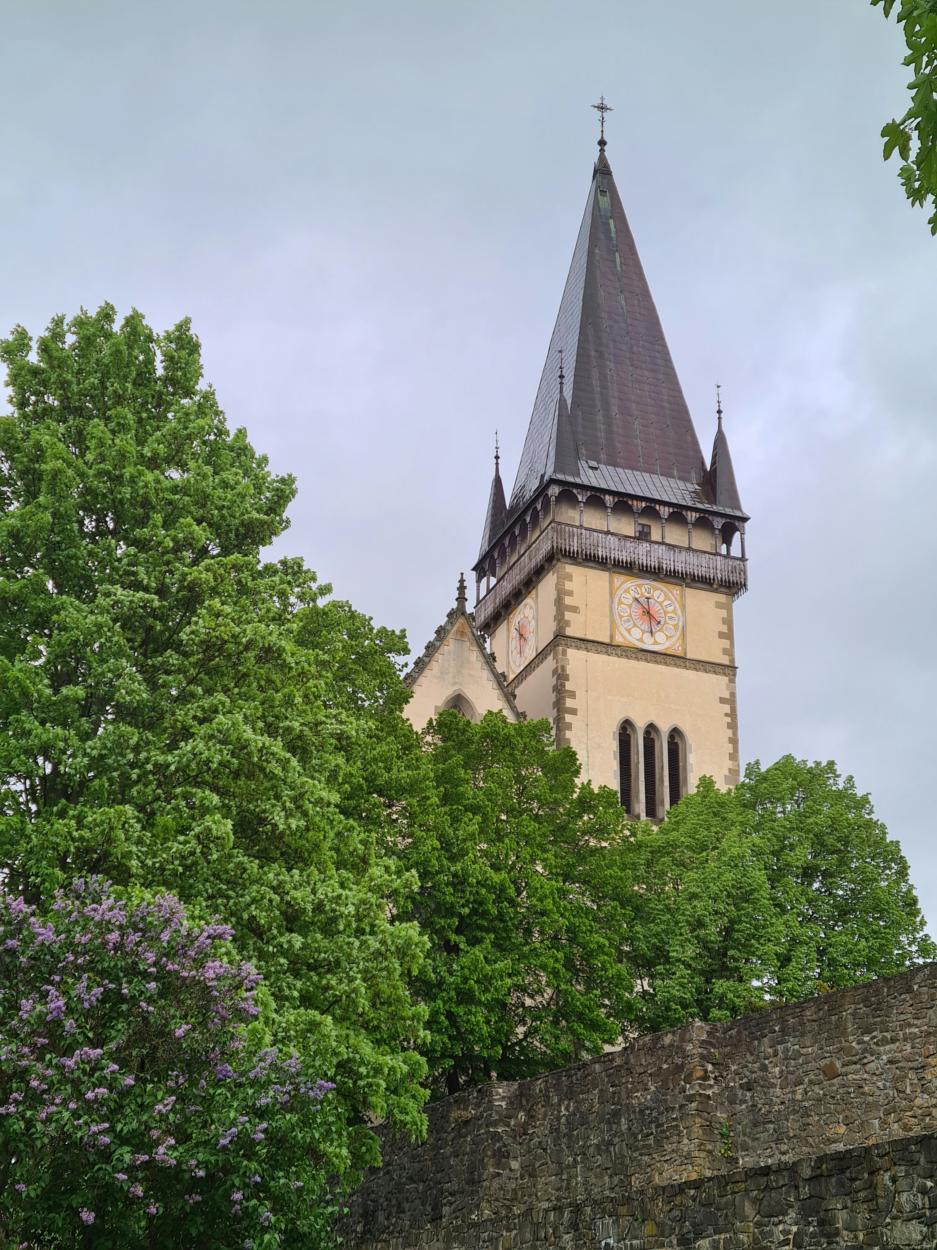 Tower Above the Garden: A Clocktower Rising Over Verdant Walls