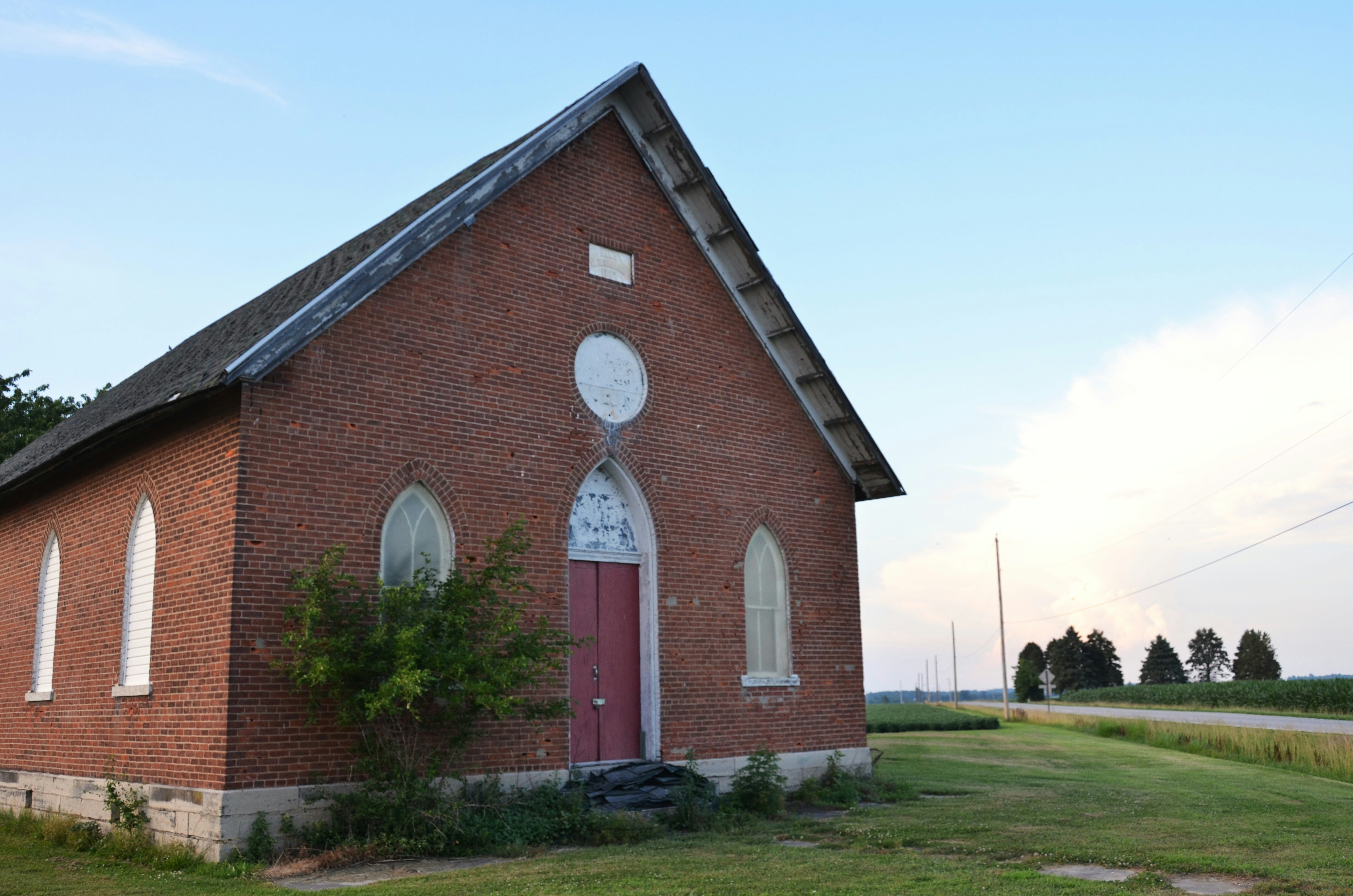 Rural Red Brick Chapel at Dusk