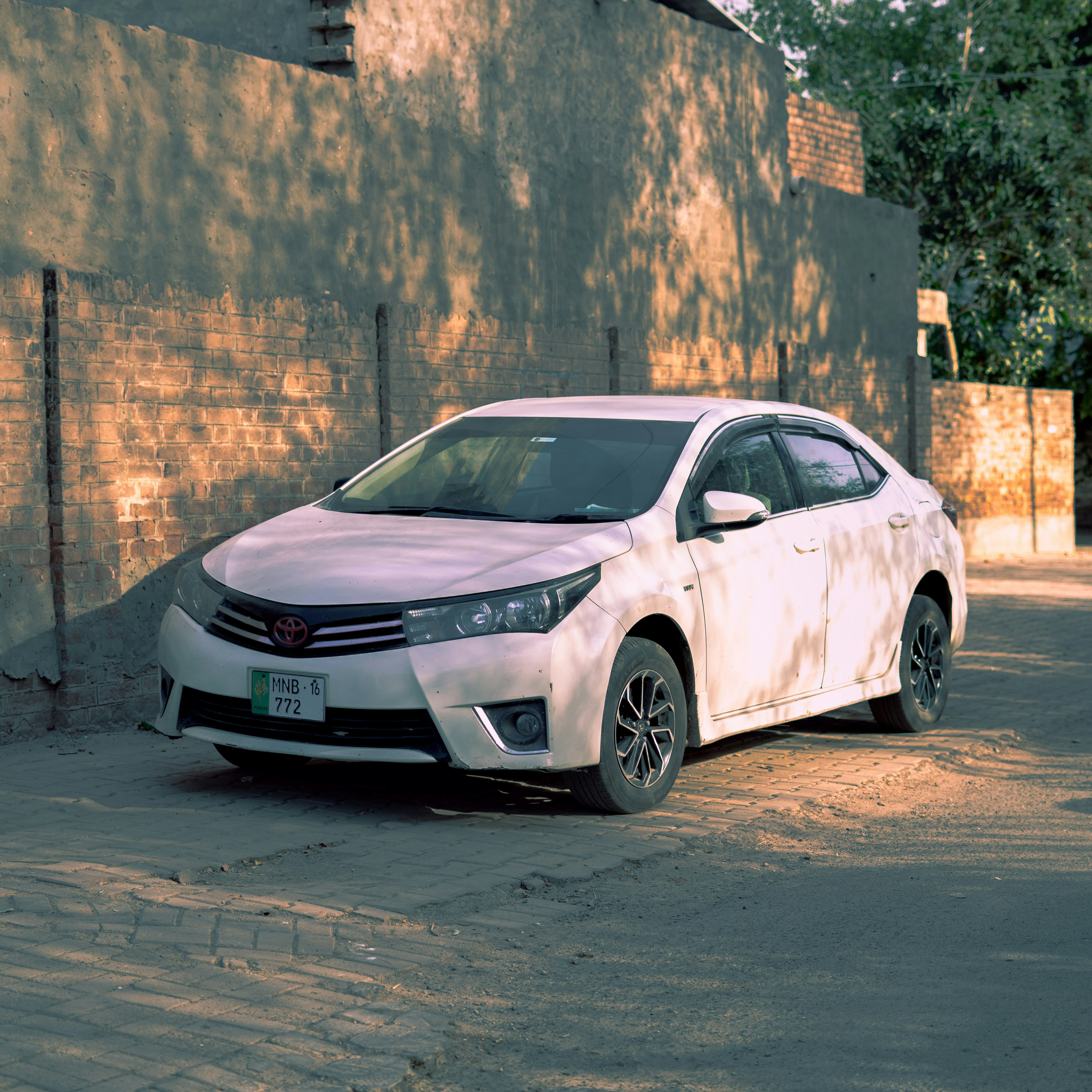 White Toyota Sedan at Dappled Shade Alley