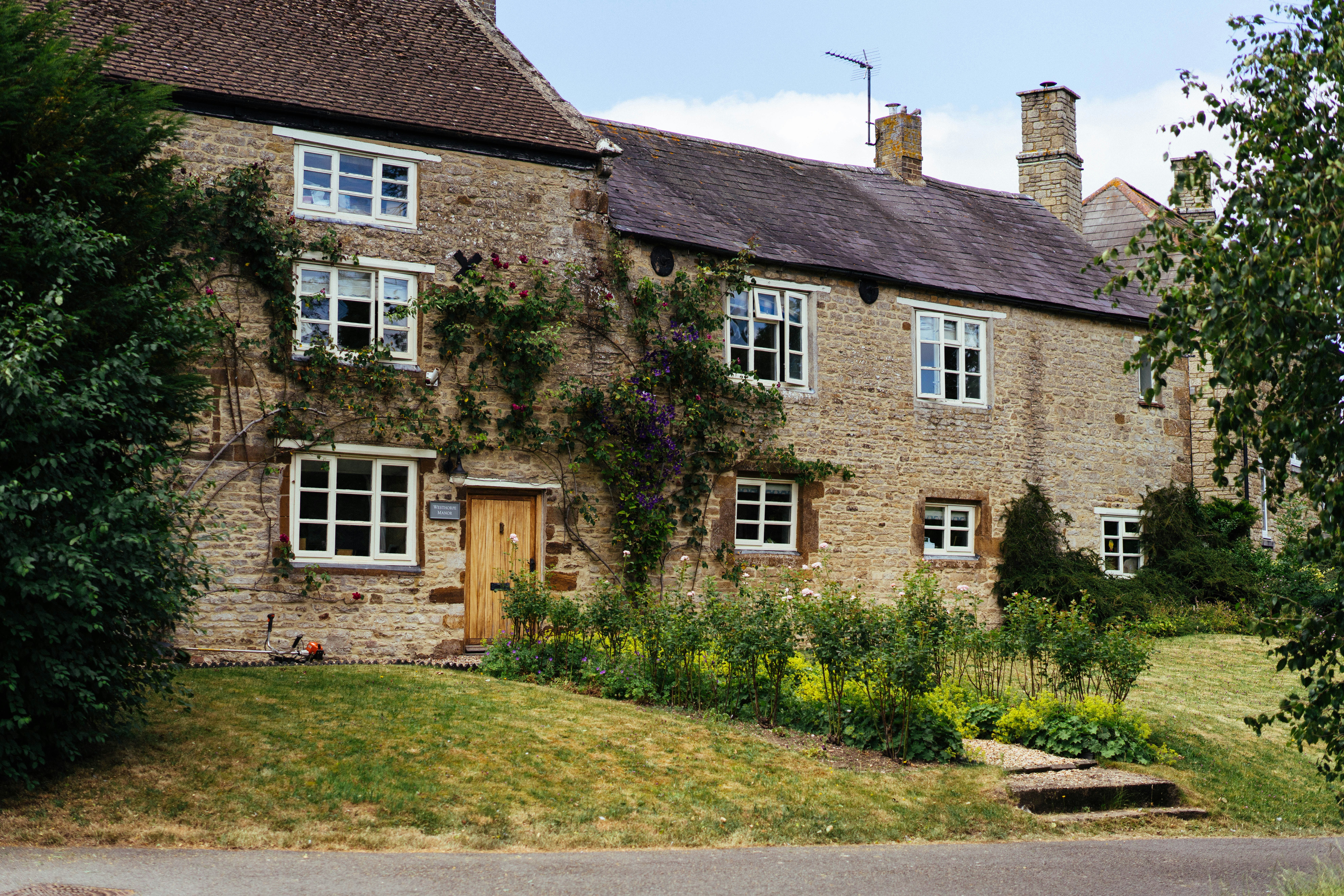Stone-Cottage Garden in Afternoon Sun