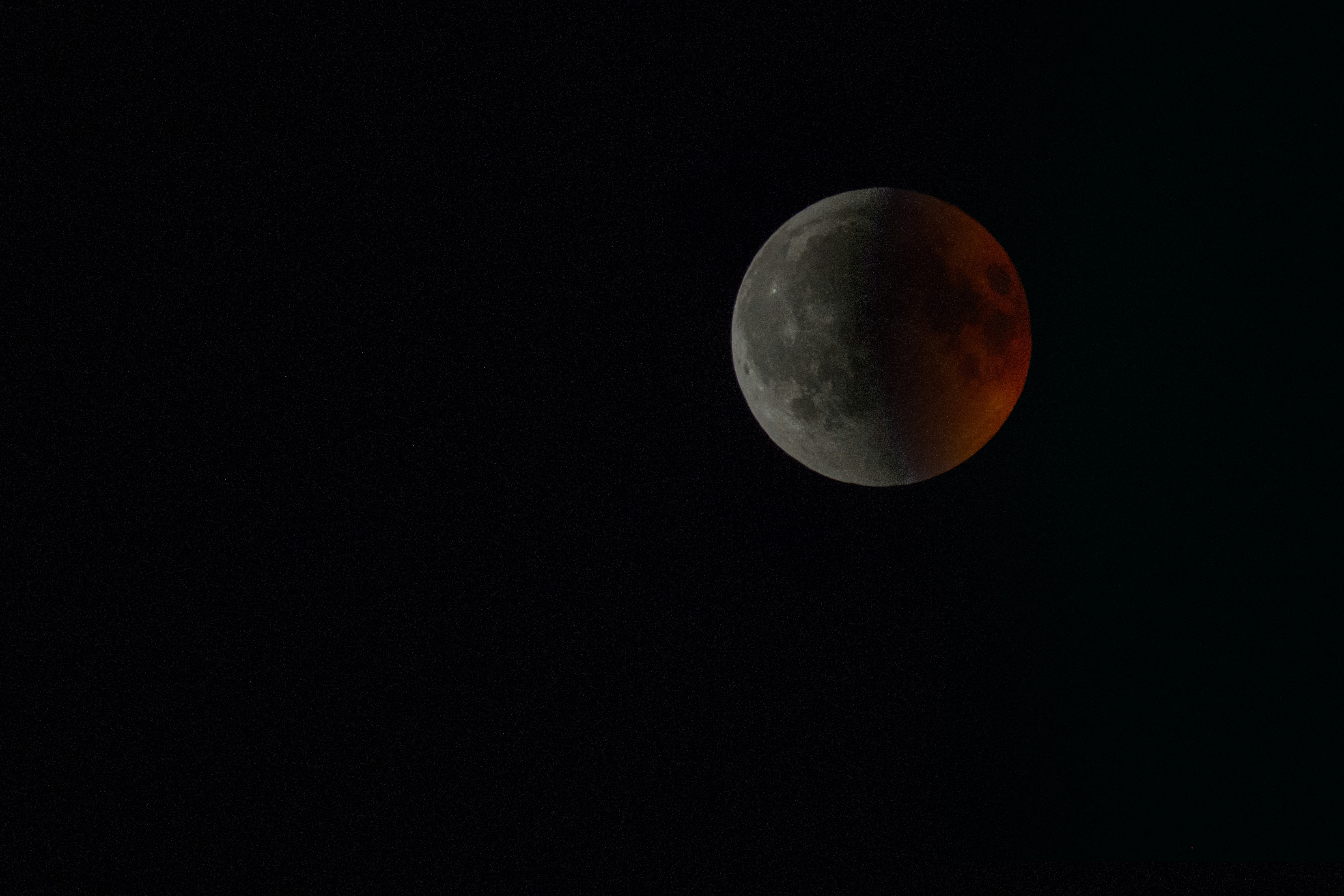 Partial lunar eclipse with red and grey moon.