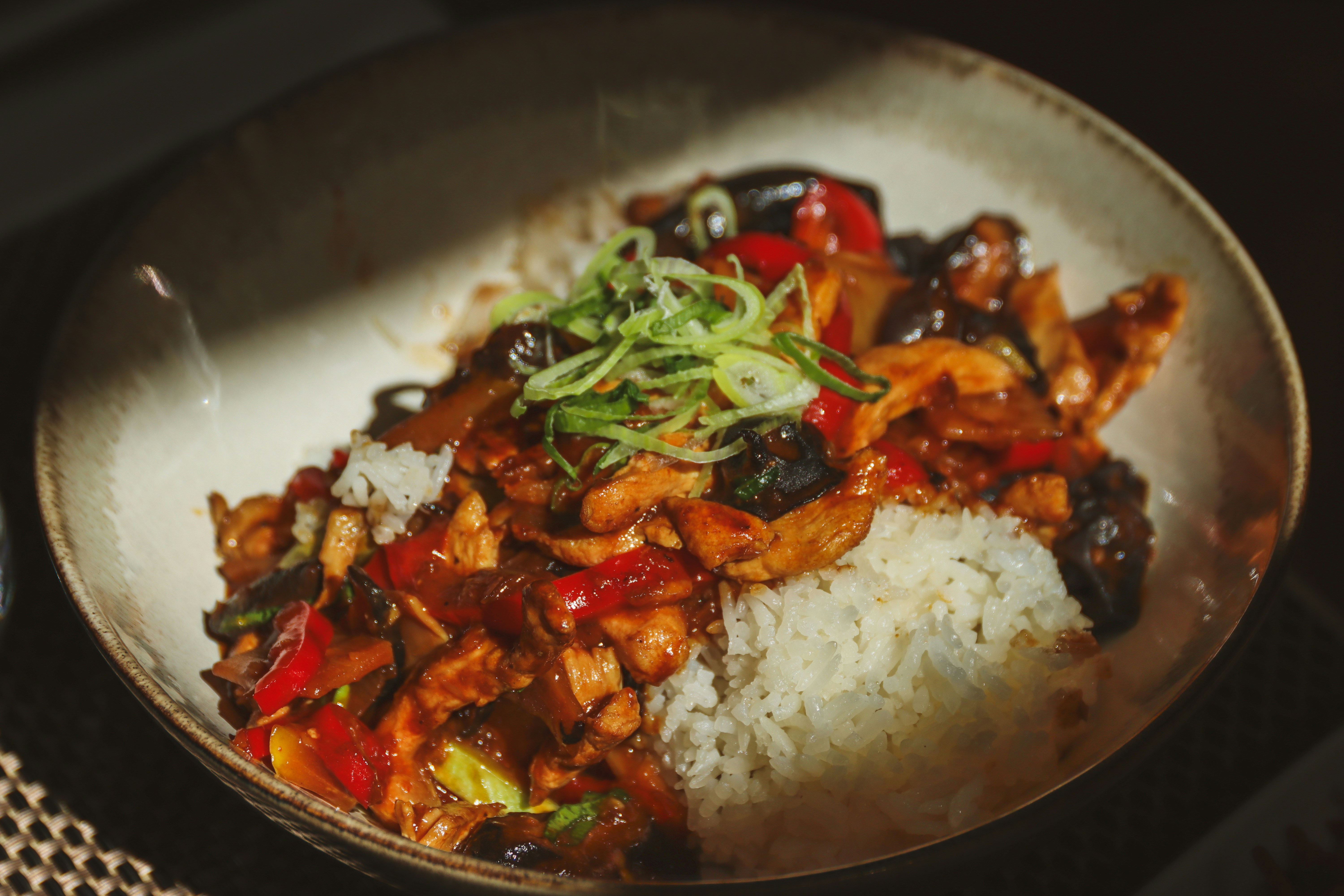 Savory Mosaic: Charred Vegetables and Rice in a Rustic Bowl
