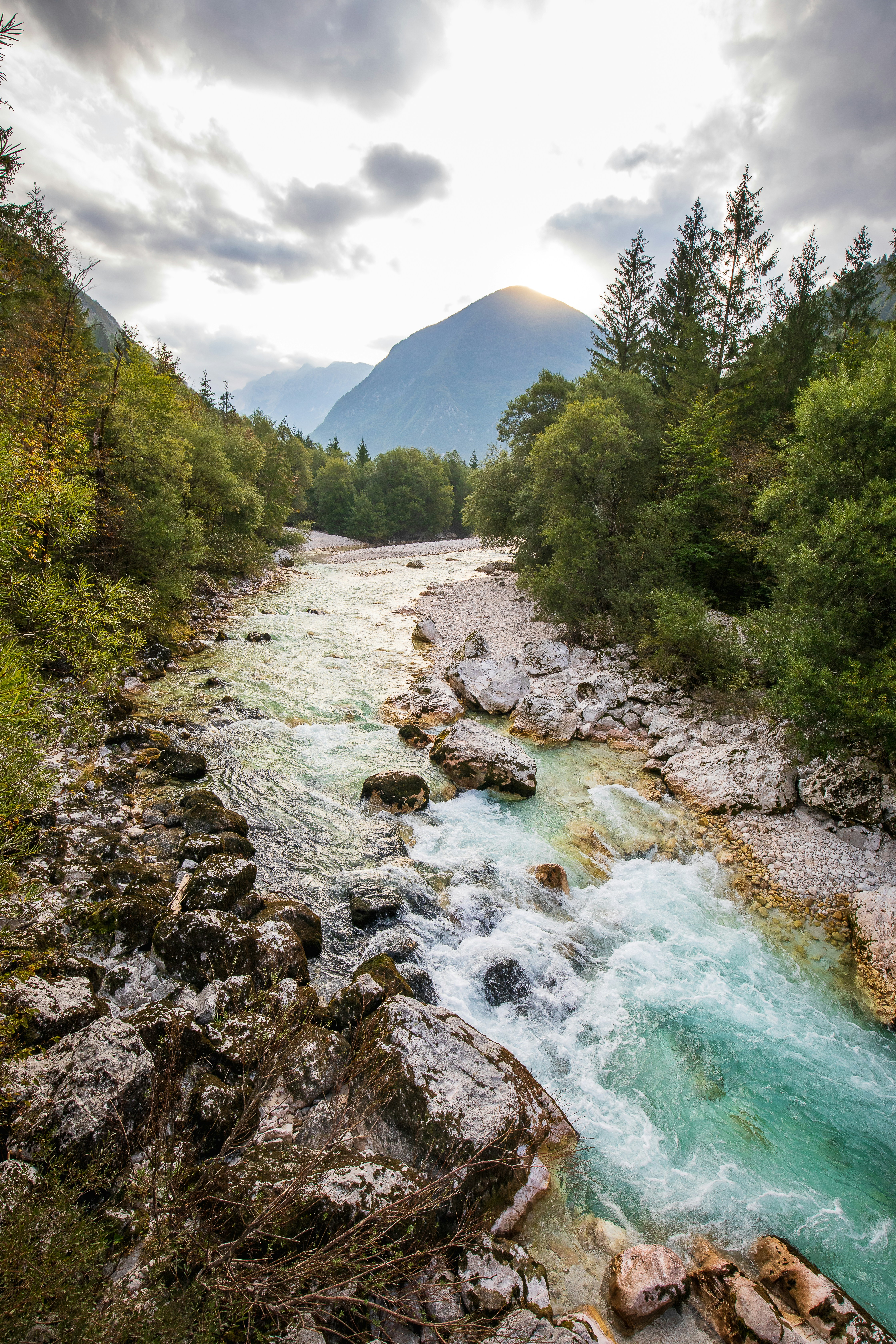Emerald River Carving Through Alpine Terrace