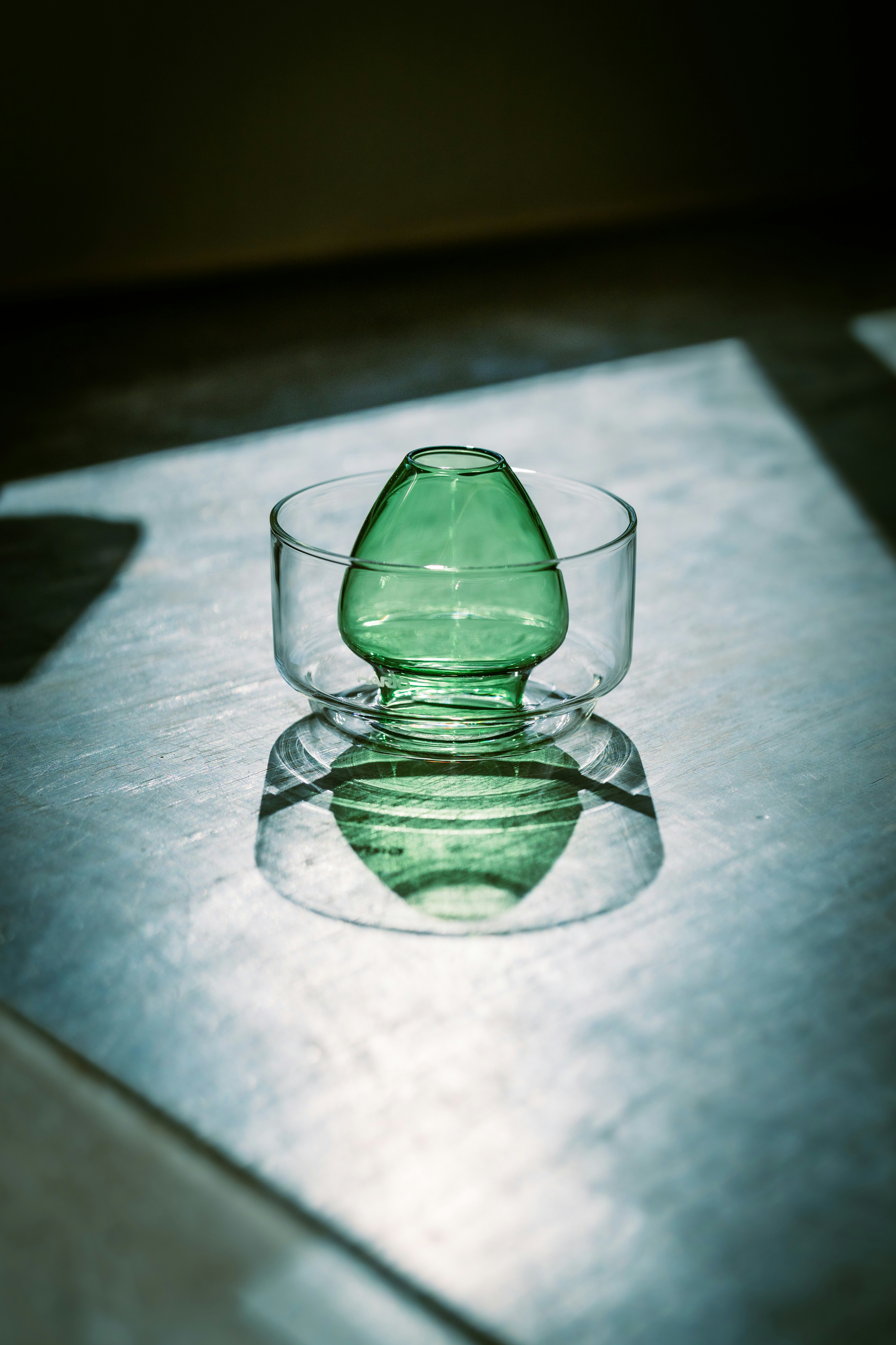 Green Glass Vessel: Quiet Center of Light and Shadow