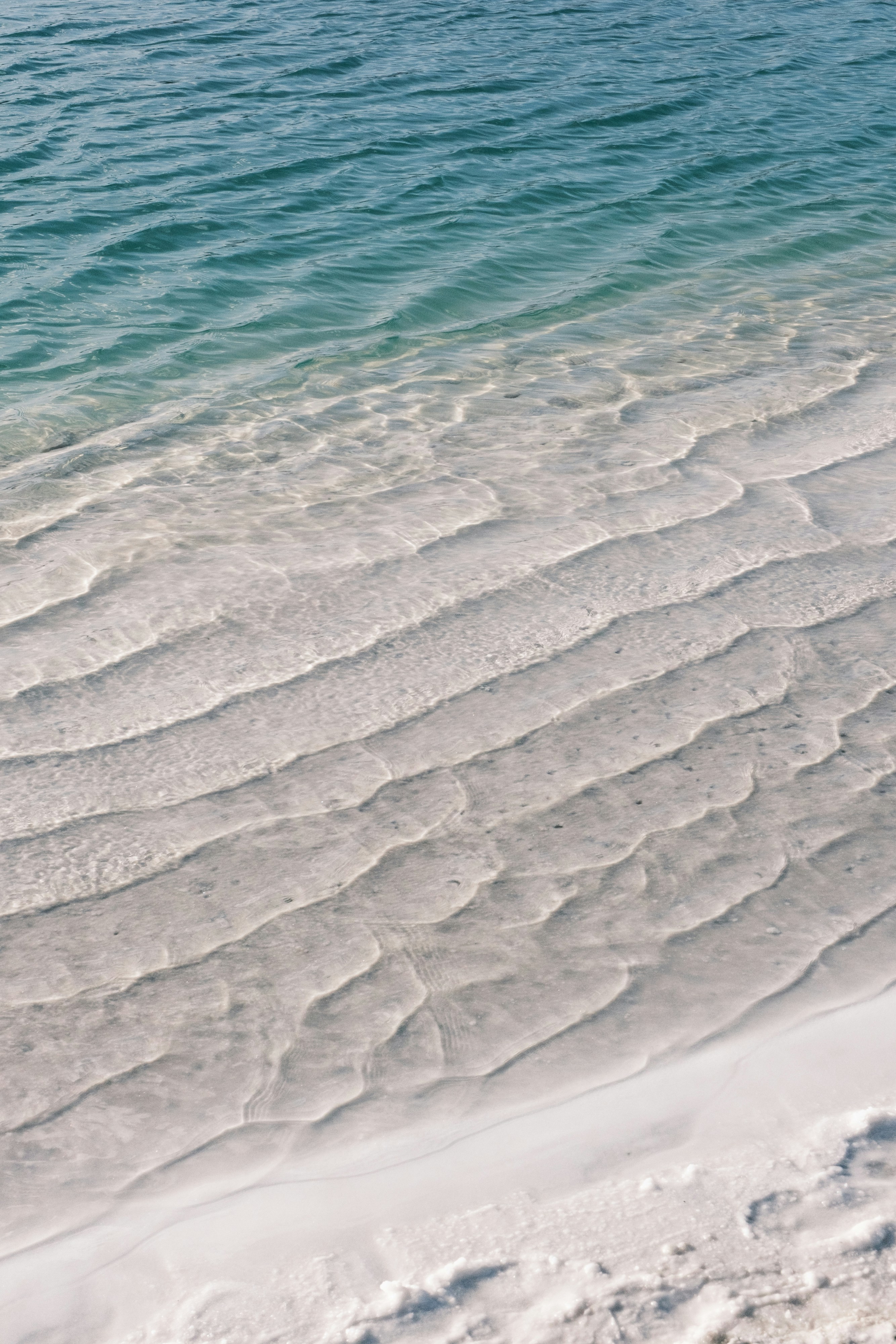 Sculpted Shorelines: Ridges of White Sand Meet Turquoise Tide