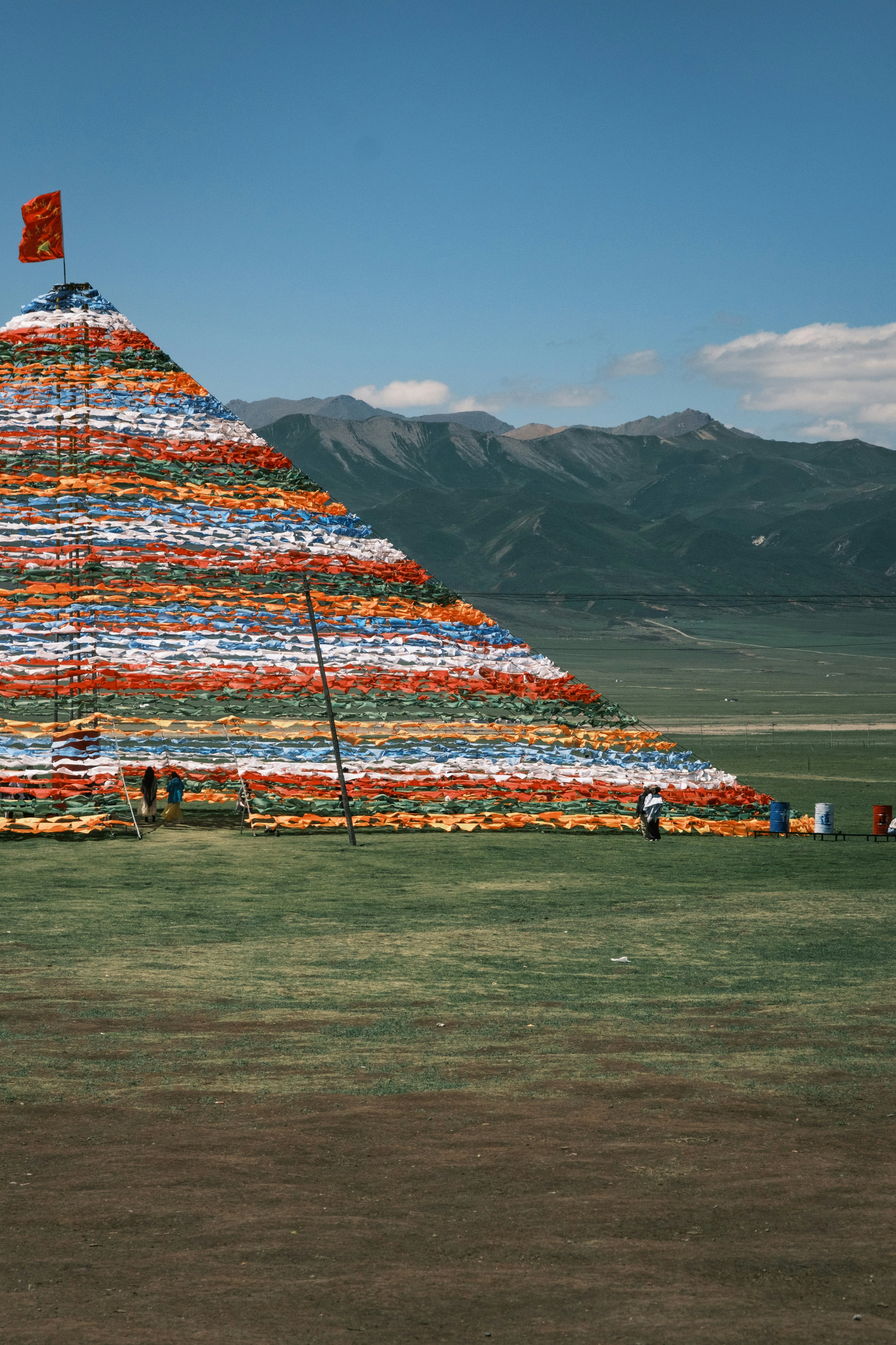 Prayer Flags Pyramid under Wide Open Sky