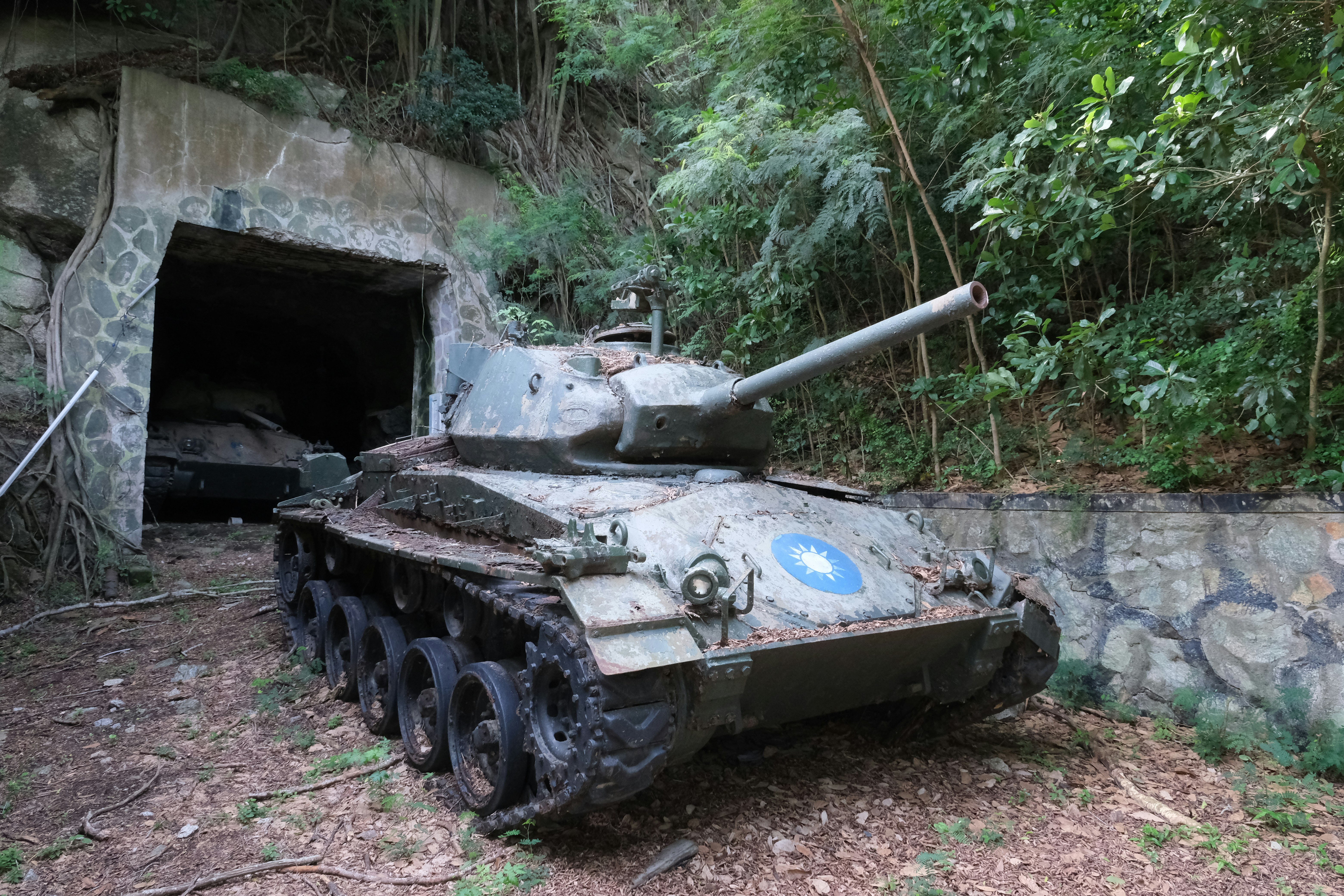 Abandoned Iron Sentinel: Tank Shelter by the Woodland Wall