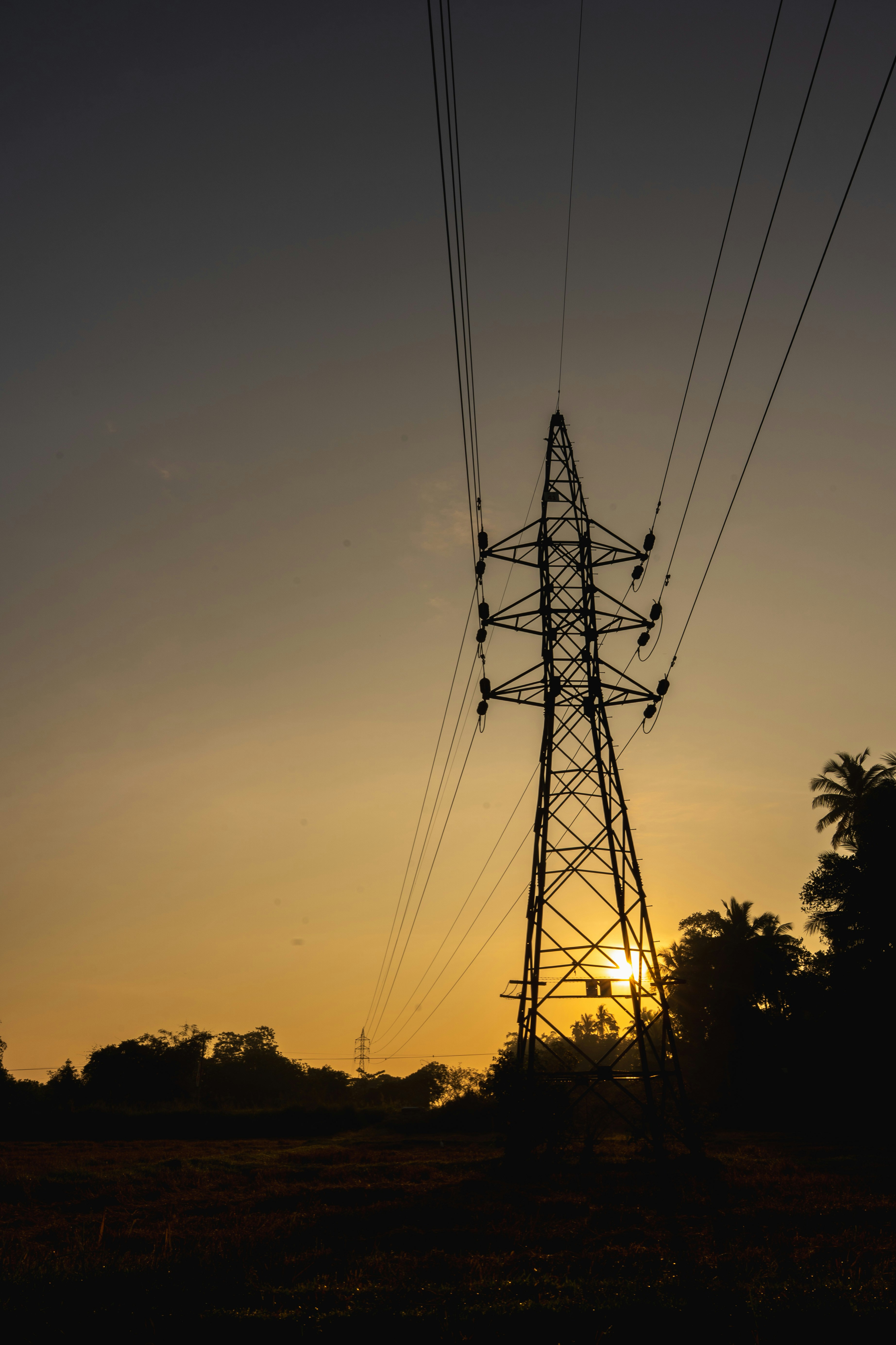 Sunset Silhouette: Power Lines trimming the Horizon