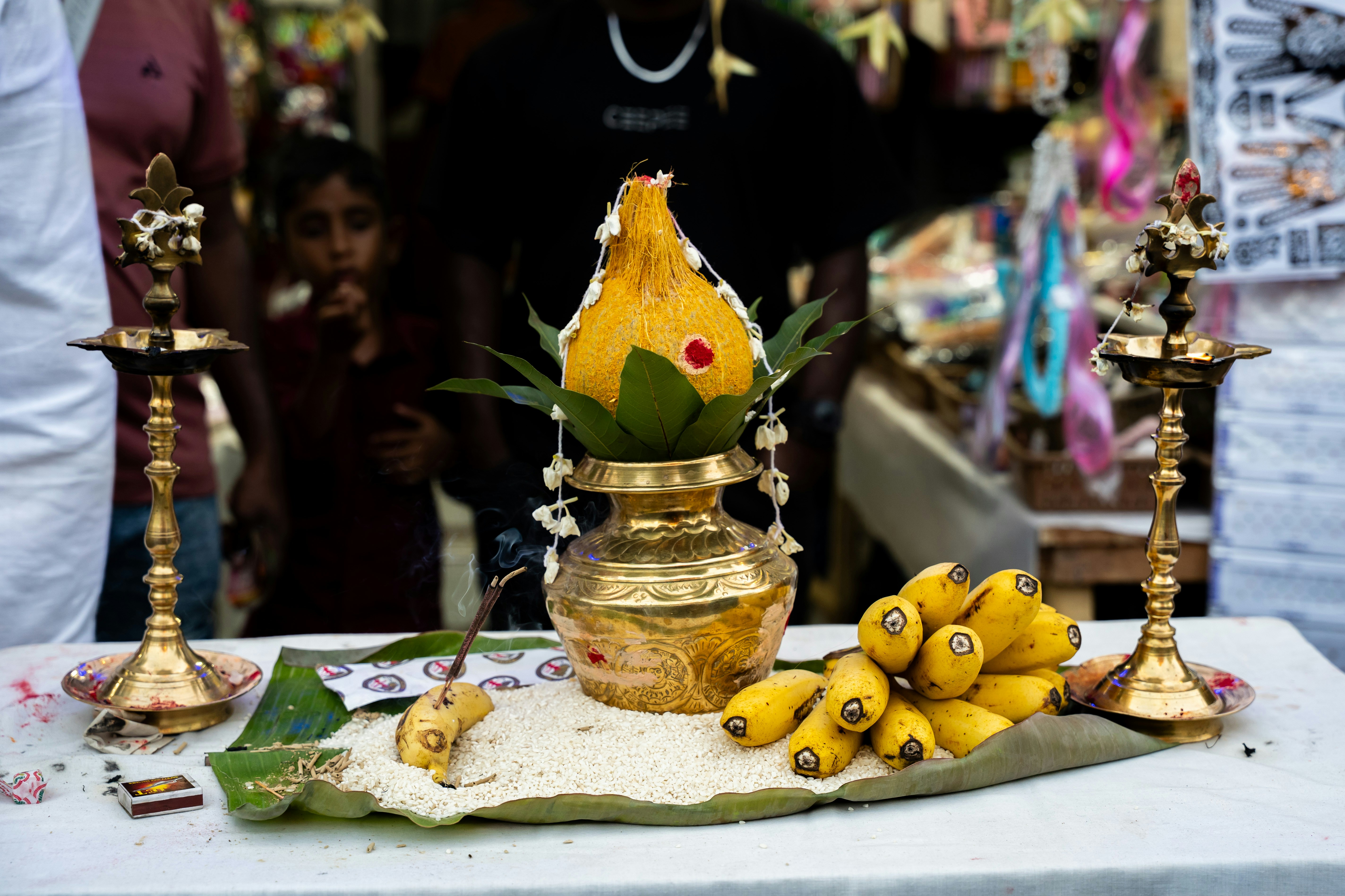 Sacred Fruit Offering on a Shimmering Brass Vessel