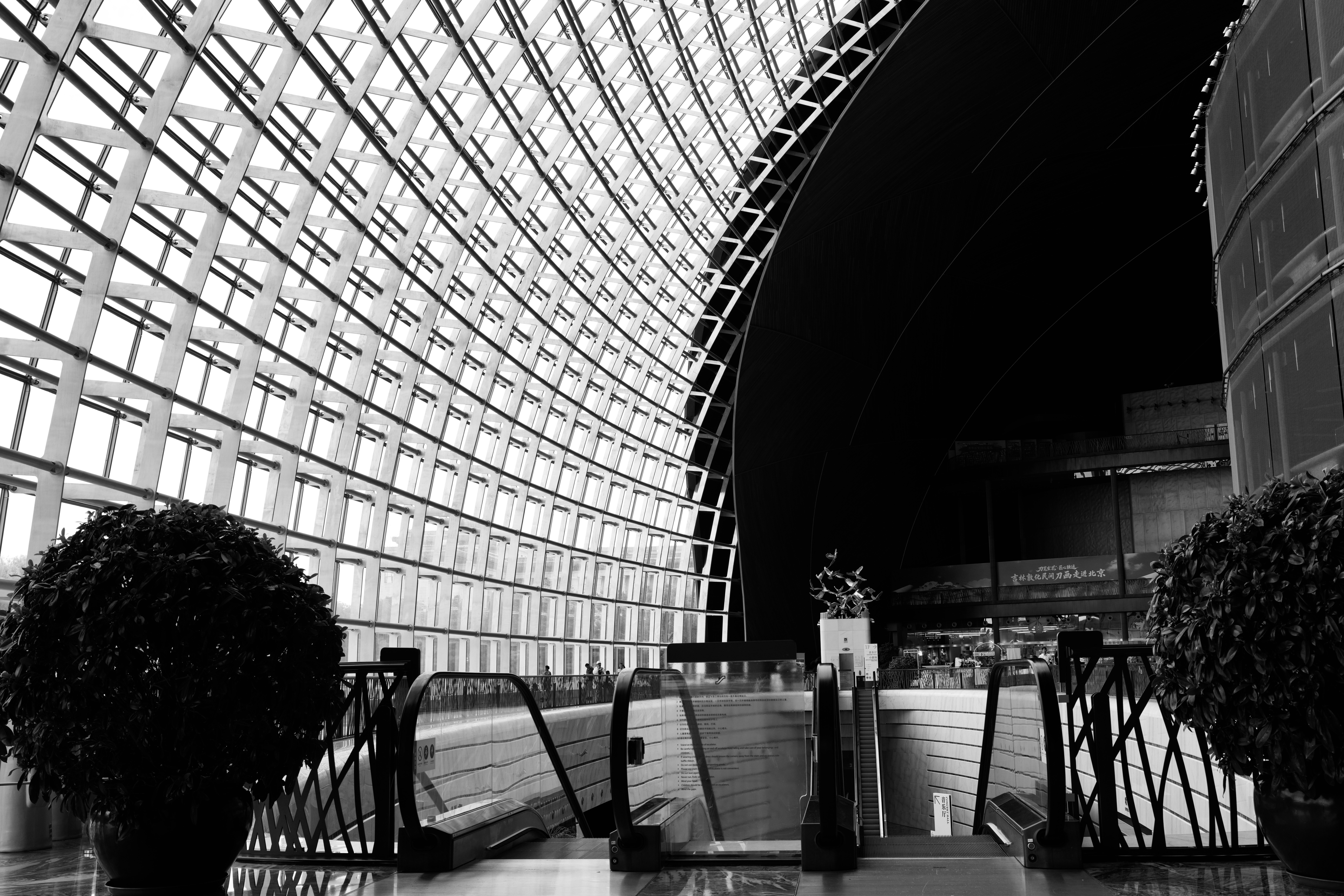 Arched Glass Corridor under City Glow