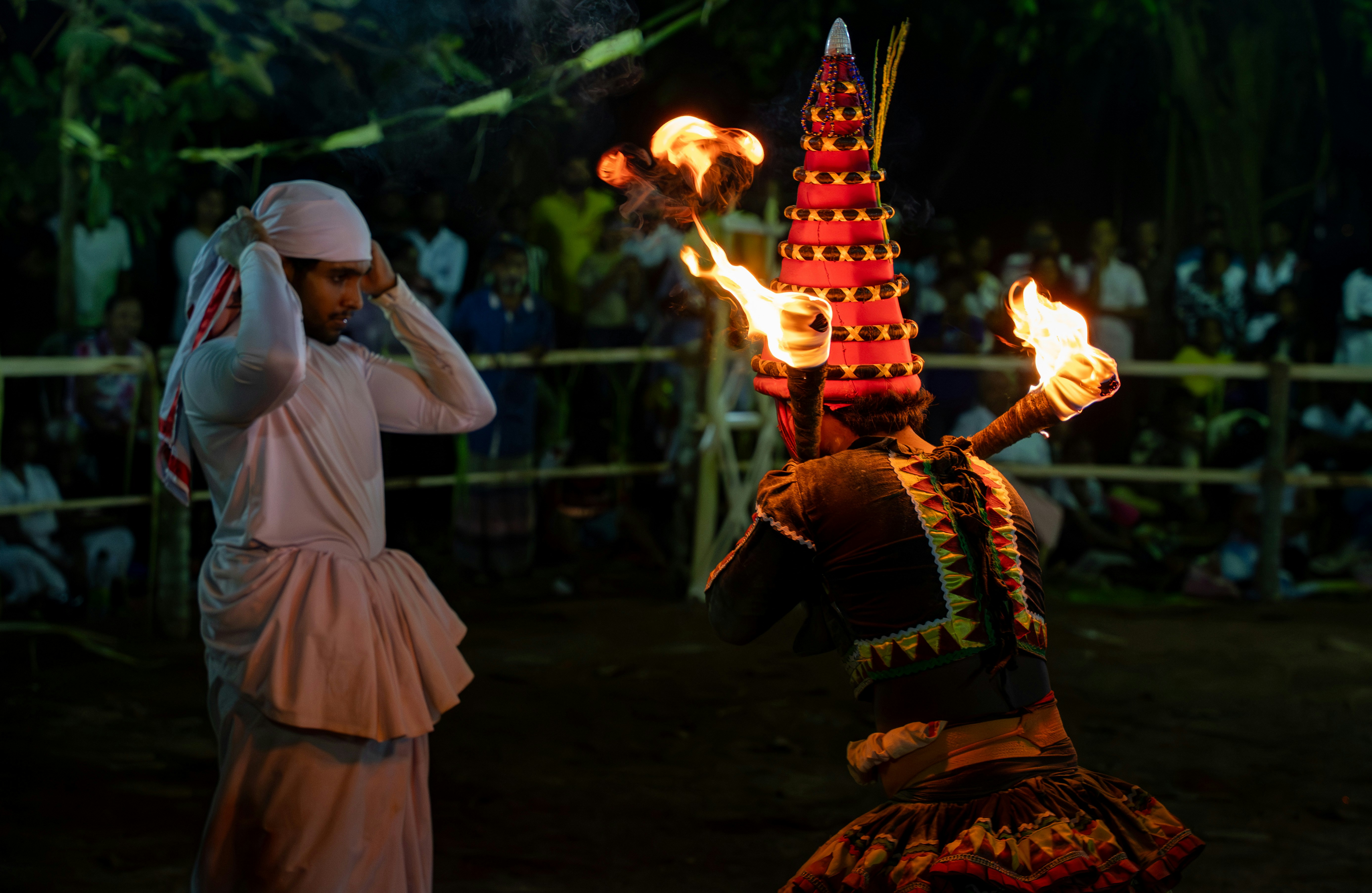 Torch-Touched Masquerade: Fire Dance Under Night Veil