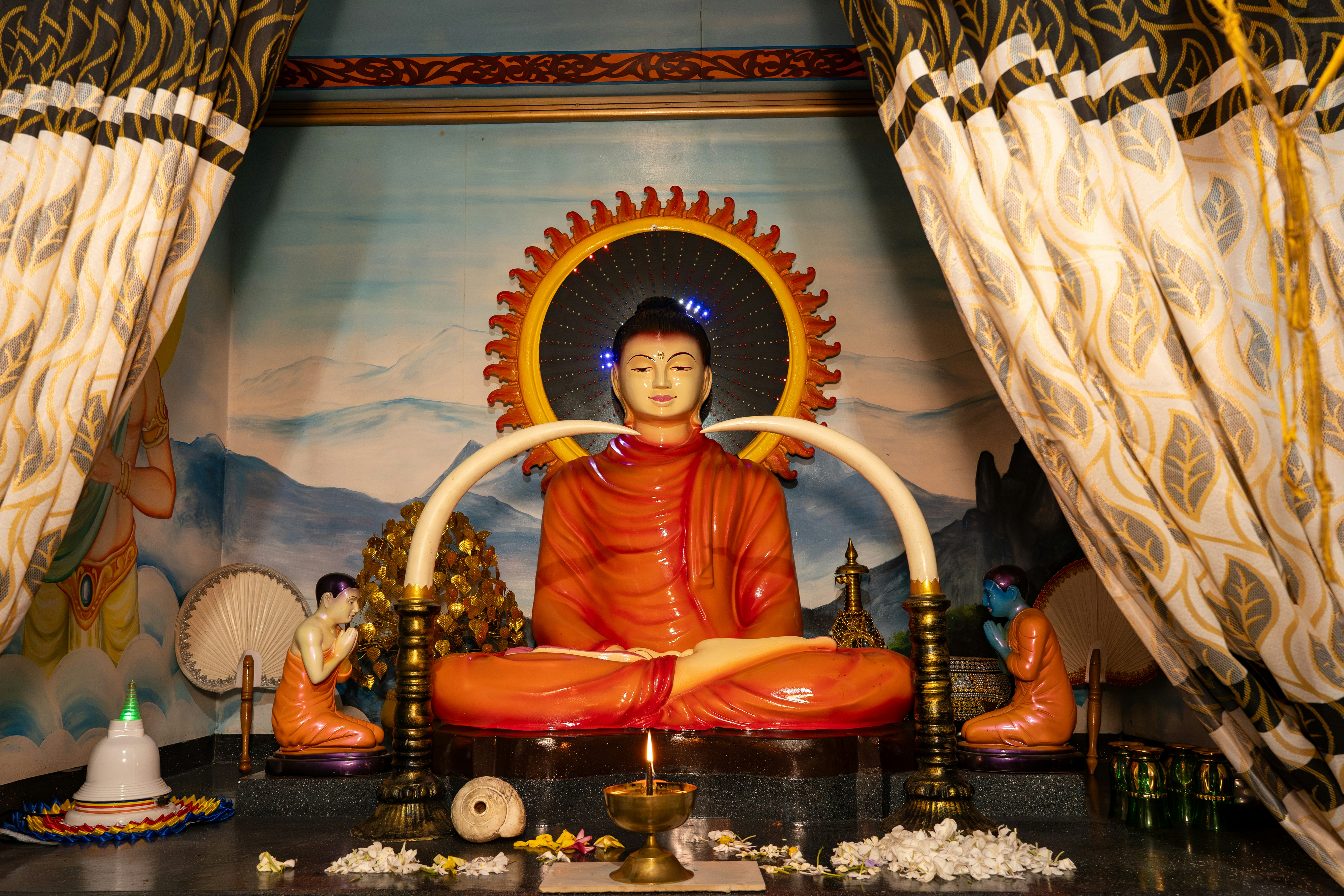 Centered Buddha: Tranquil shrine bathed in soft light