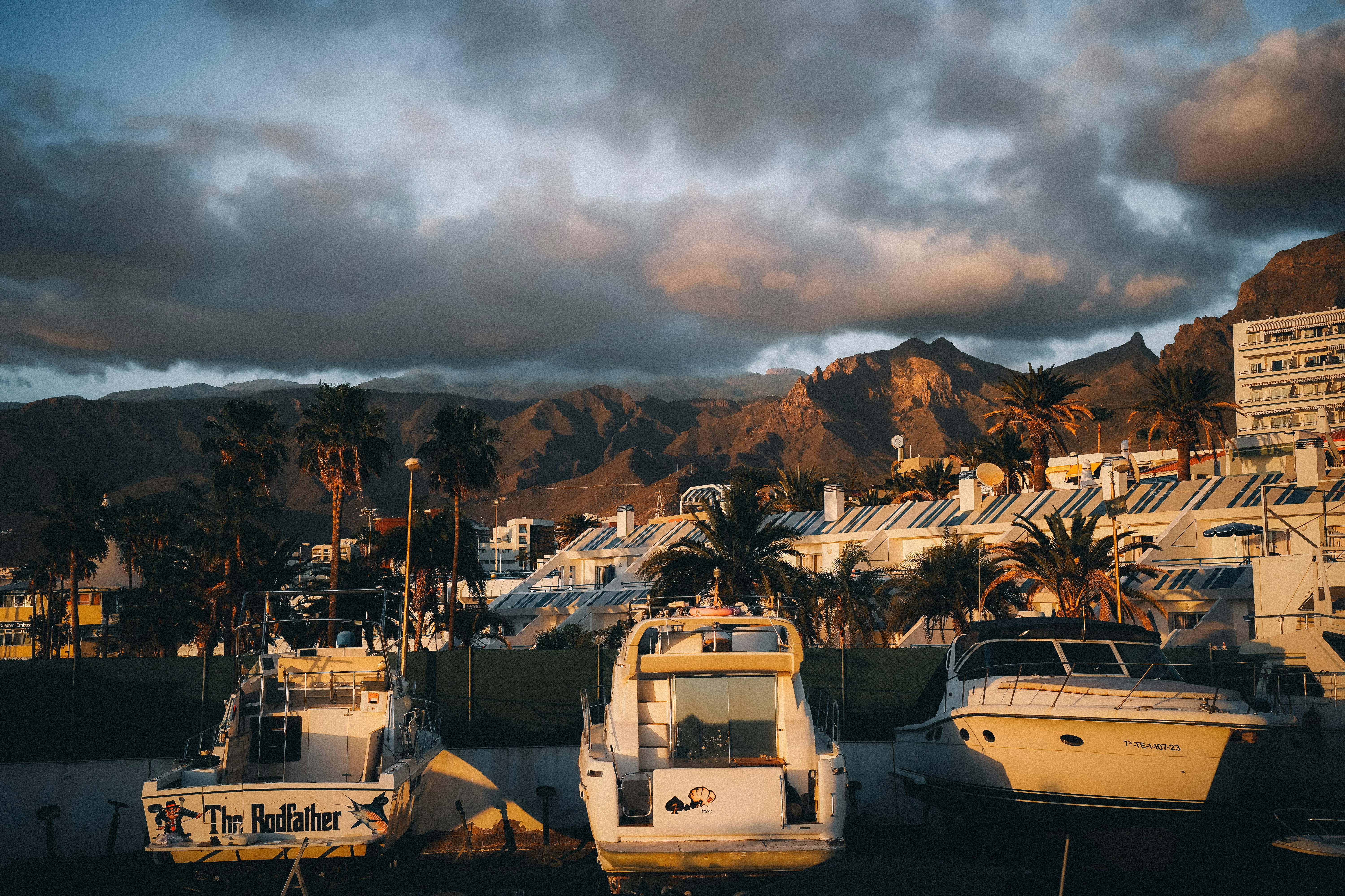 Harbor Boats at Golden Hour by the Coastal Village